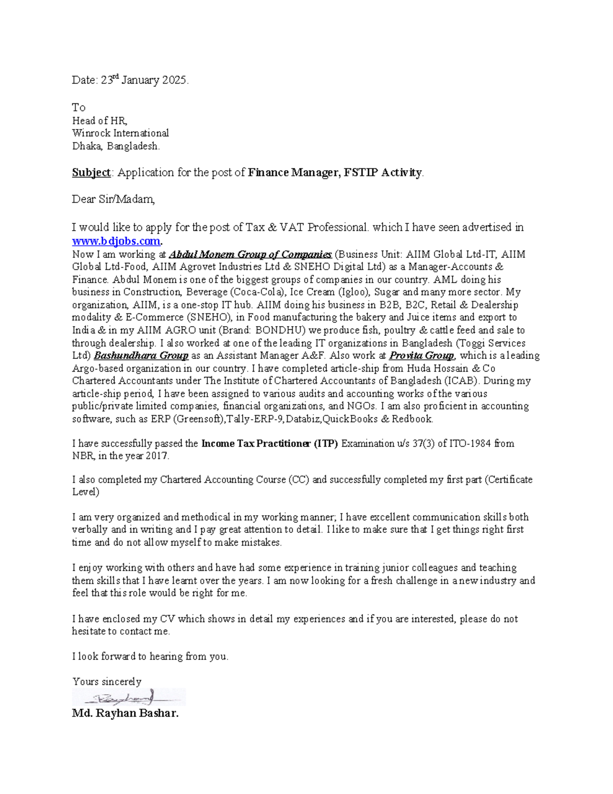 Finance Manager Application Cover Letter - AsasAs - Studocu