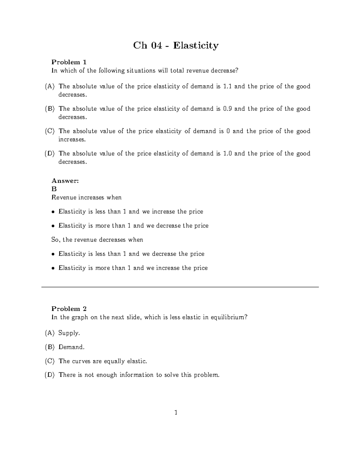 Ch 04 - Elasticity Practice Quiz and Revenue Analysis - Studocu