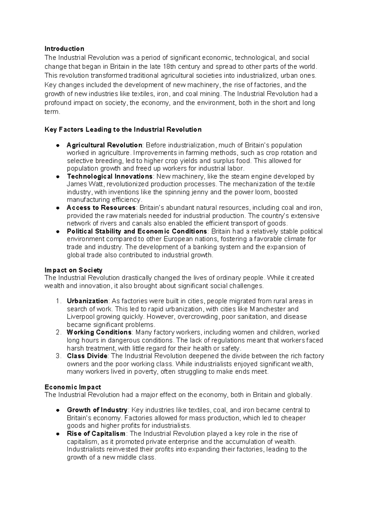 The Industrial Revolution: Key Changes & Societal Impact Analysis - Studocu