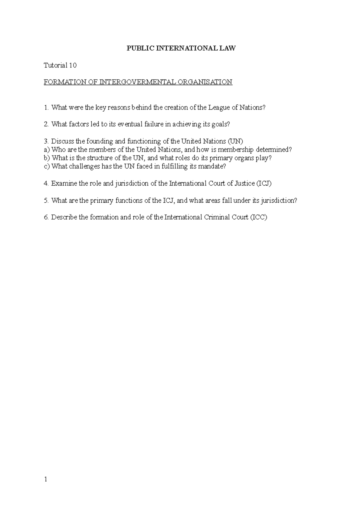 PIL Tutorial 10: Formation of Intergovernmental Organisations - Studocu