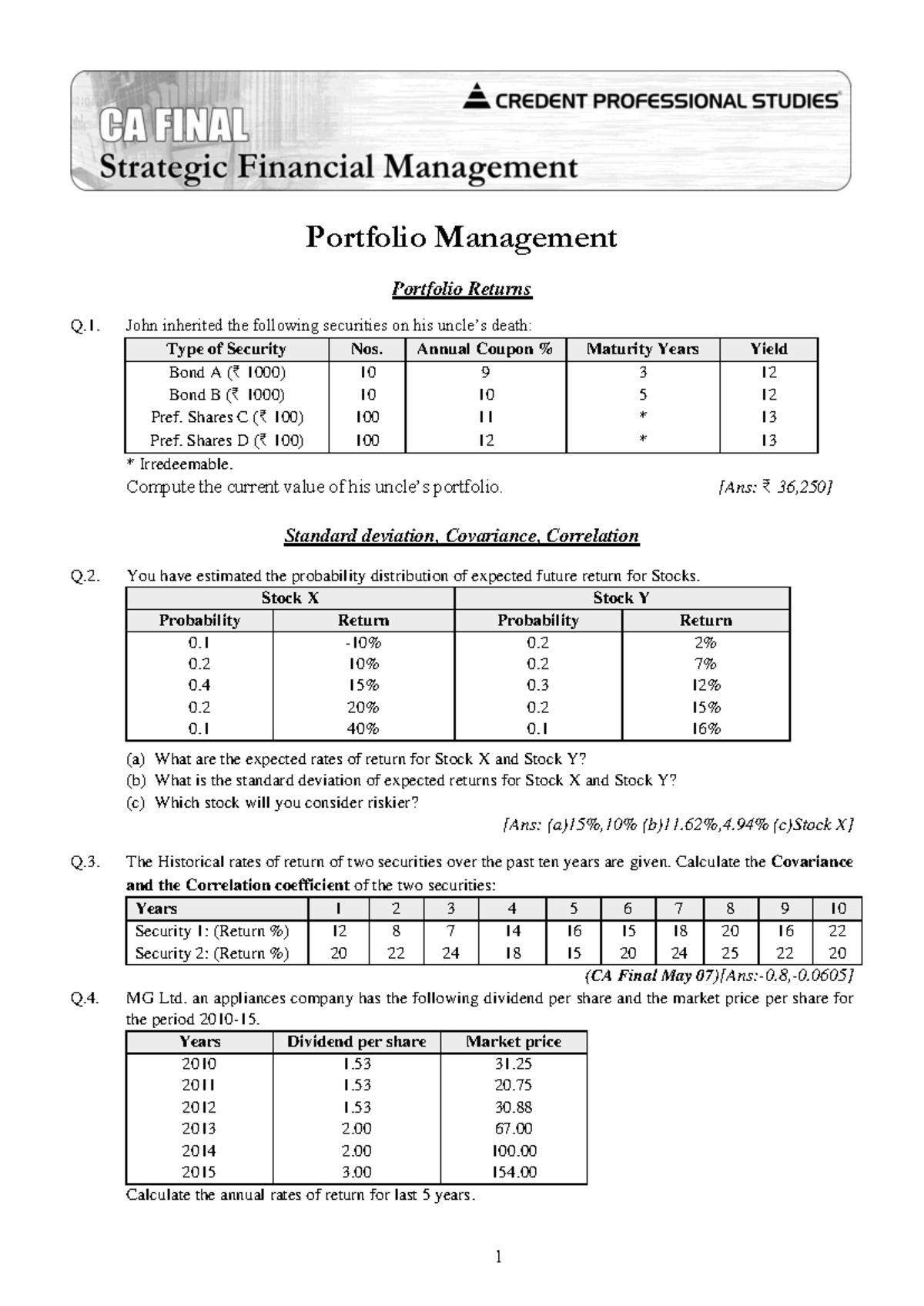 **AFM 10: Portfolio Management Worksheet Solutions** - Studocu