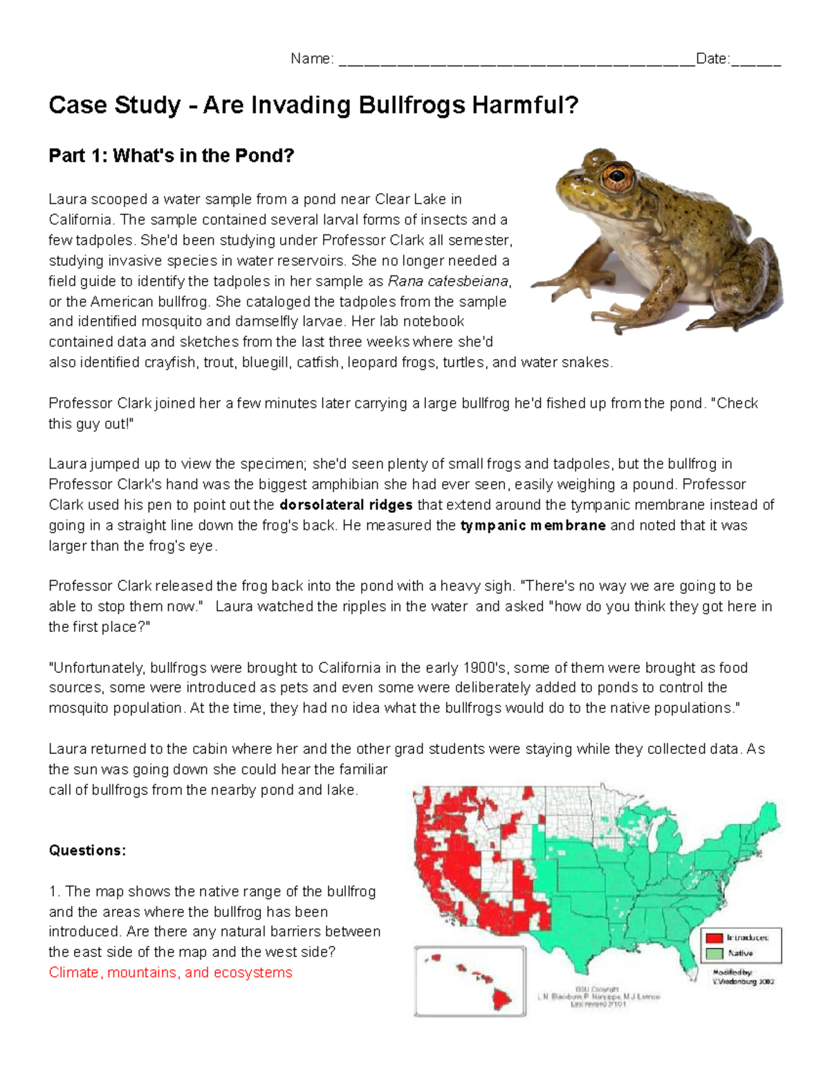 Case Study - Assessing the Impact of Invasive Bullfrogs on Ecosystems ...