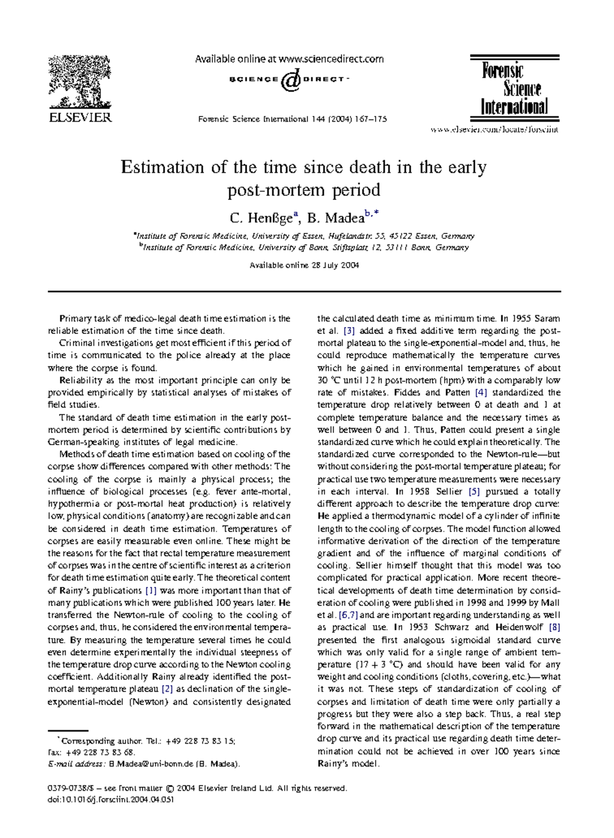 Henssge - Nomogram for Estimating Time Since Death in Forensic Science ...