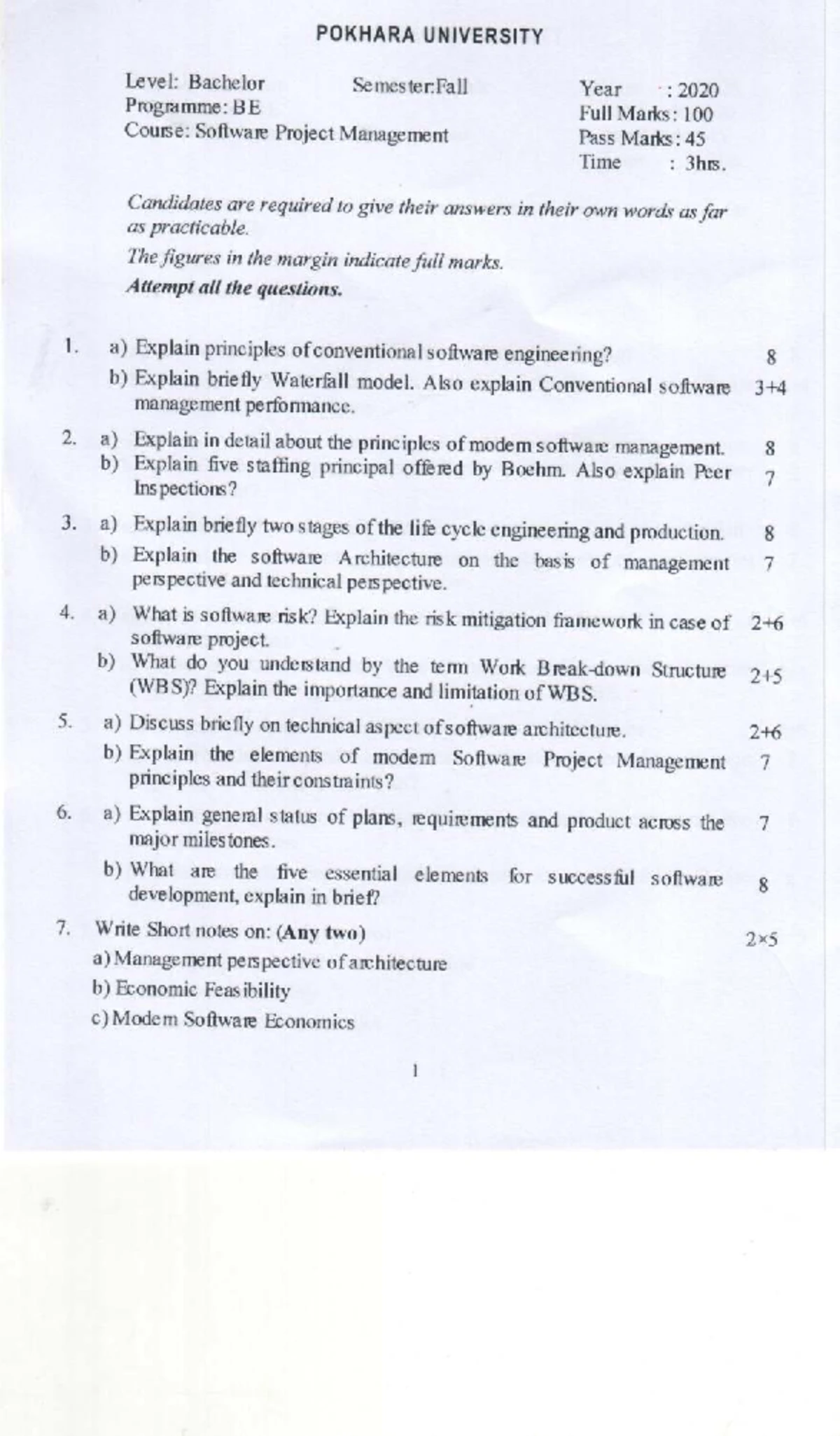 SPM-19 Fall: Software Project Management Past Exam Questions - Studocu