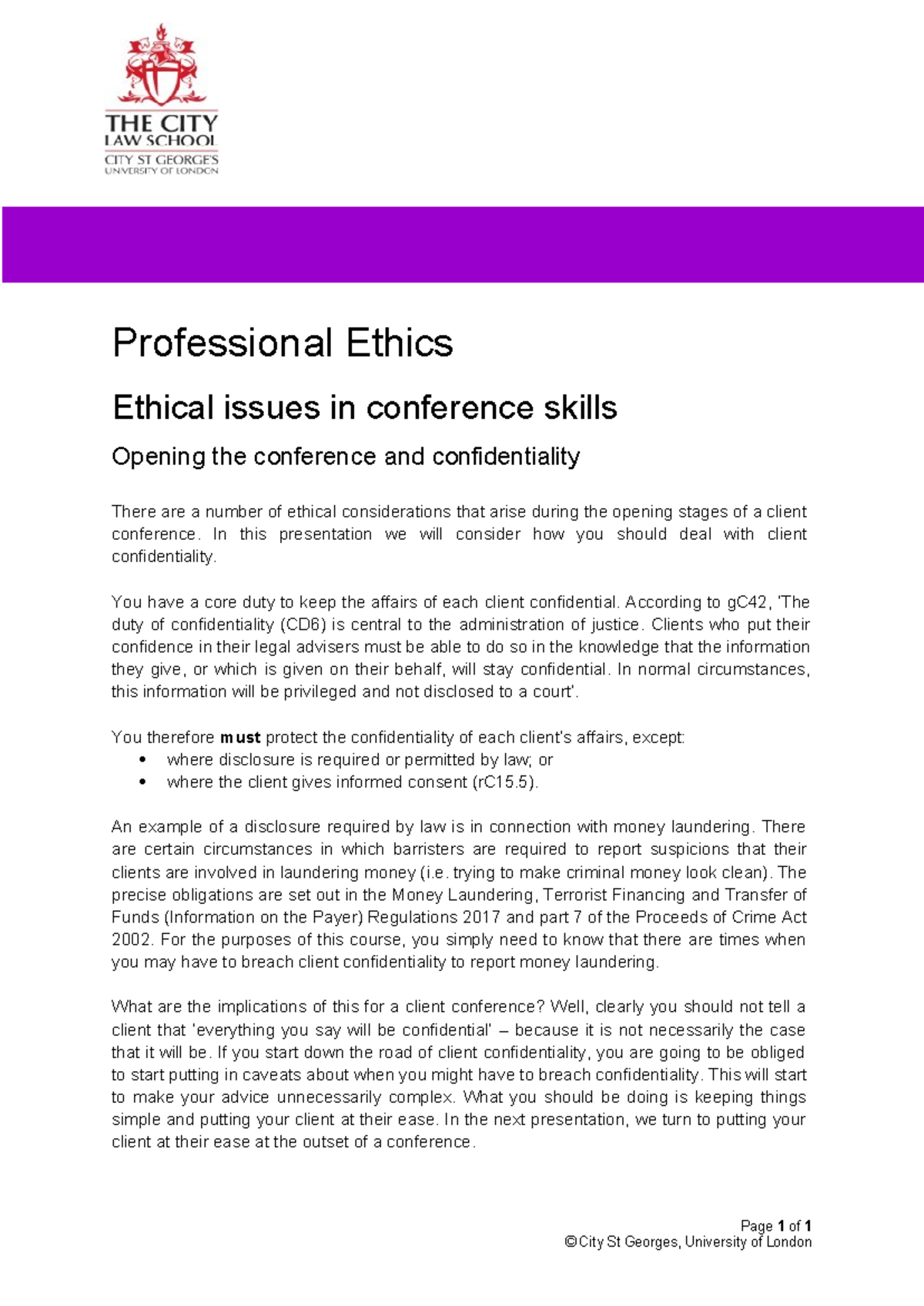 Professional Ethics CD6: Opening a Client Conference & Confidentiality ...