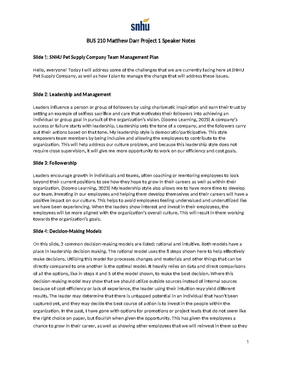 BUS 210 Project 1 Speaker Notes - BUS 210 Matthew Darr Project 1 ...