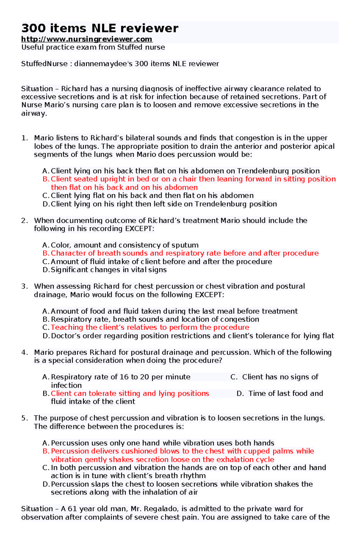Final Exam: 300 Items NLE Reviewer for Nursing Students - Studocu