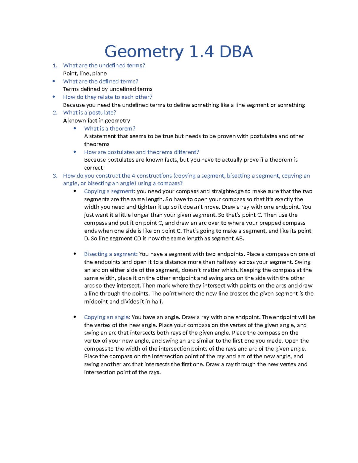 Geometry 1 Mod 1 DBA Construction Notes and Concepts - Studocu
