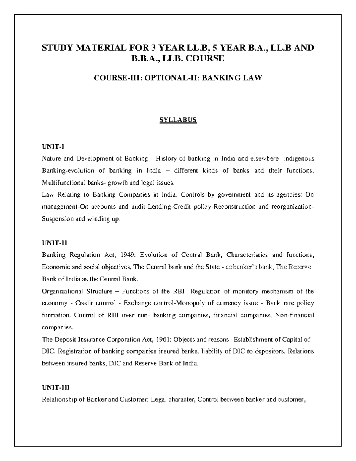 Banking LAW Complete Notes Banking LAW Complete Notes - STUDY MATERIAL ...