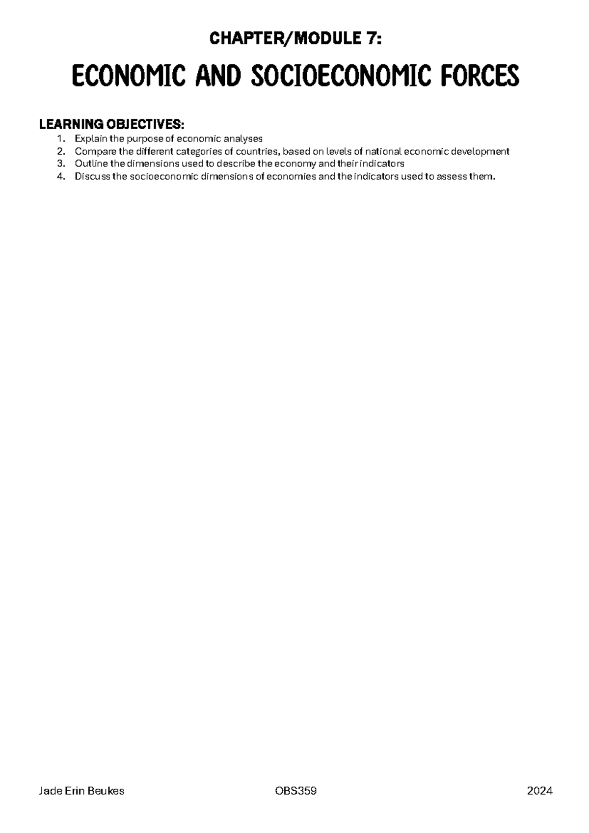 Unit 3 - Chapter 7: Economic and Socioeconomic Forces Overview - Studocu
