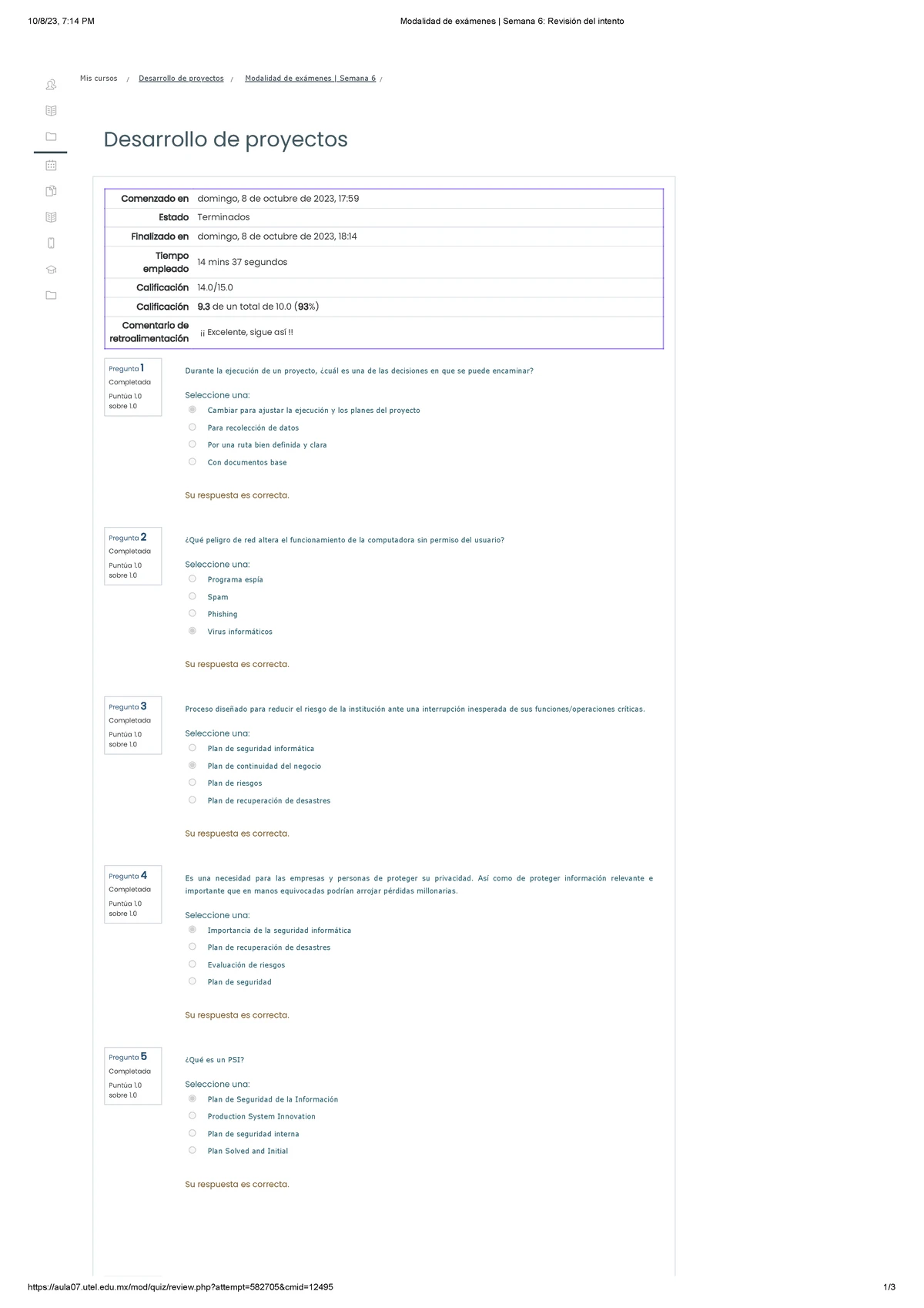 Modalidad de exámenes Semana 2 Revisión del intento - - Studocu