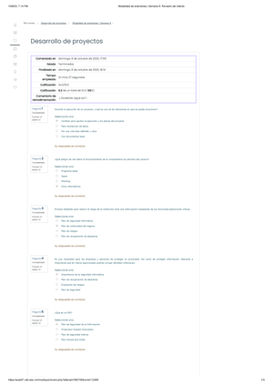 Examen Semana 1y2 Desarrollo de proyectos - Calificación 9 de un total ...