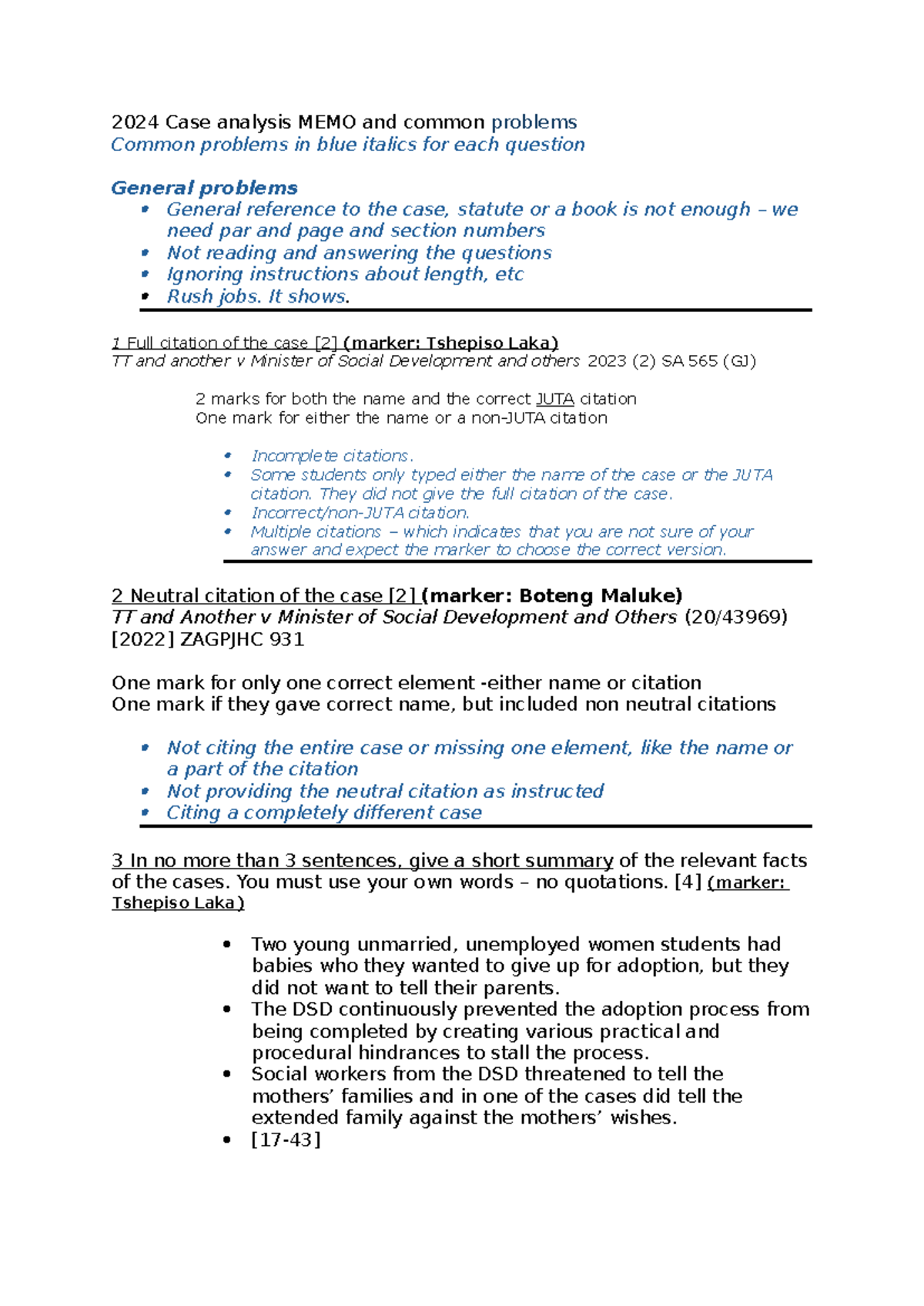 2024 Case Analysis Memo: Common Problems and Solutions - Studocu