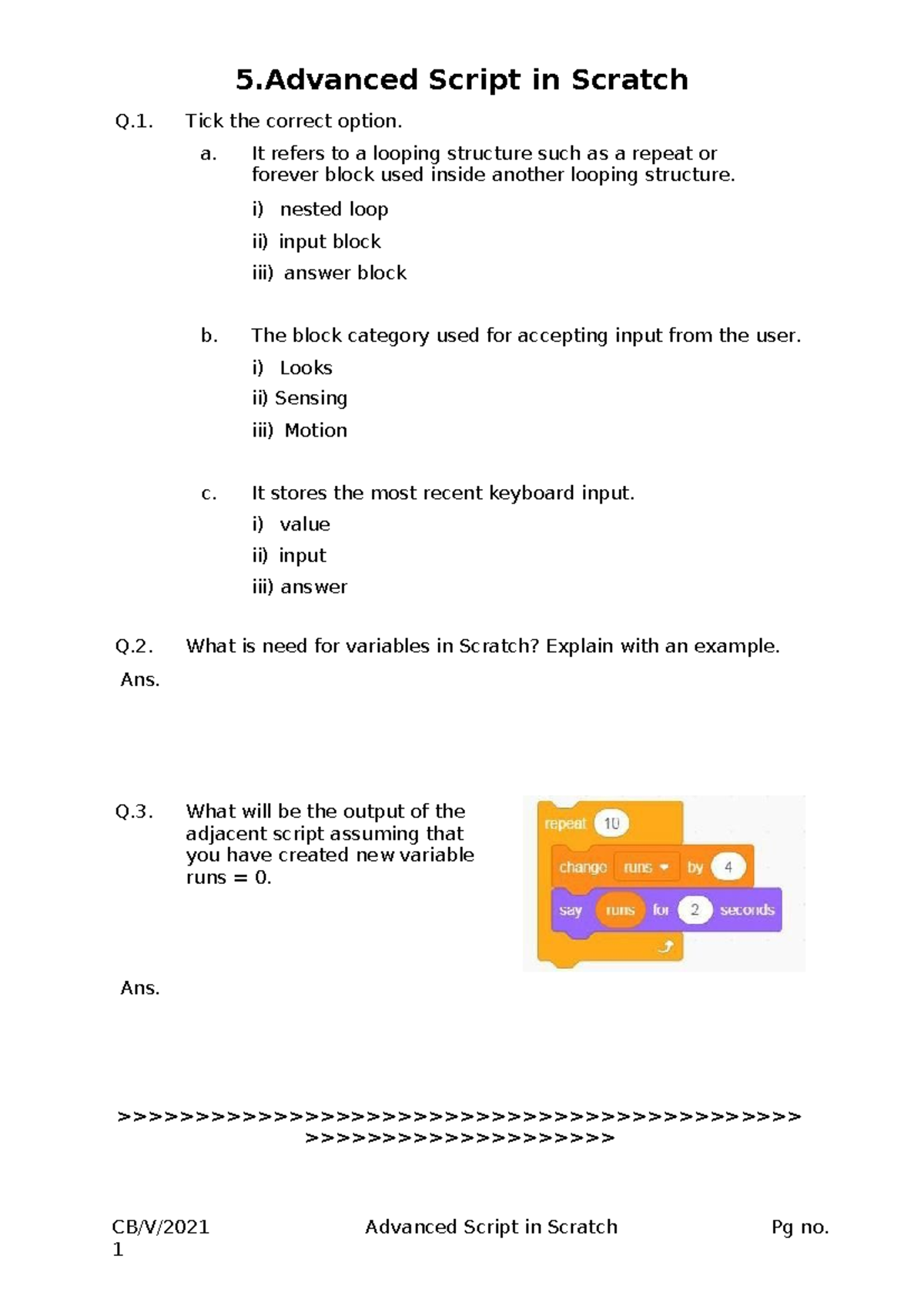5. Advanced Scripts in Scratch: Quiz Questions & Answers - Studocu