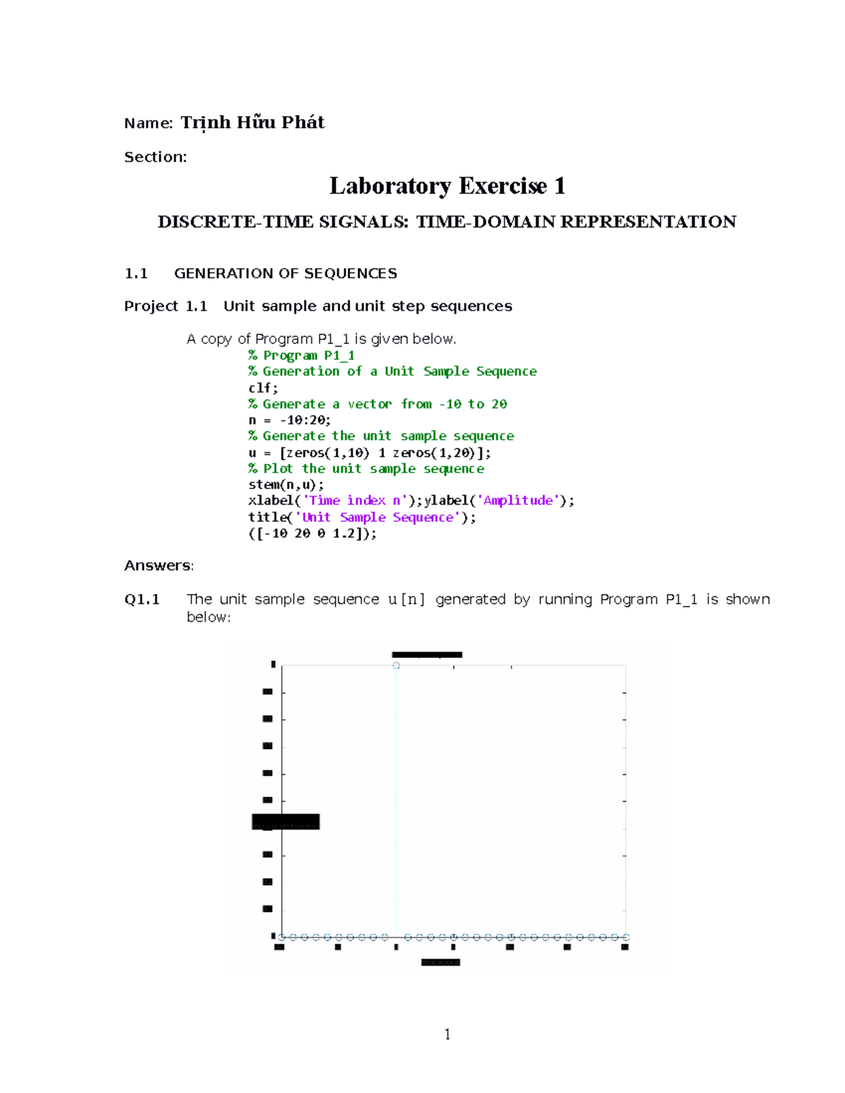 Labex 1 - hhxx - Name: Trịnh Hữu Phát Section: Laboratory Exercise 1 DISCRETE-TIME SIGNALS ...