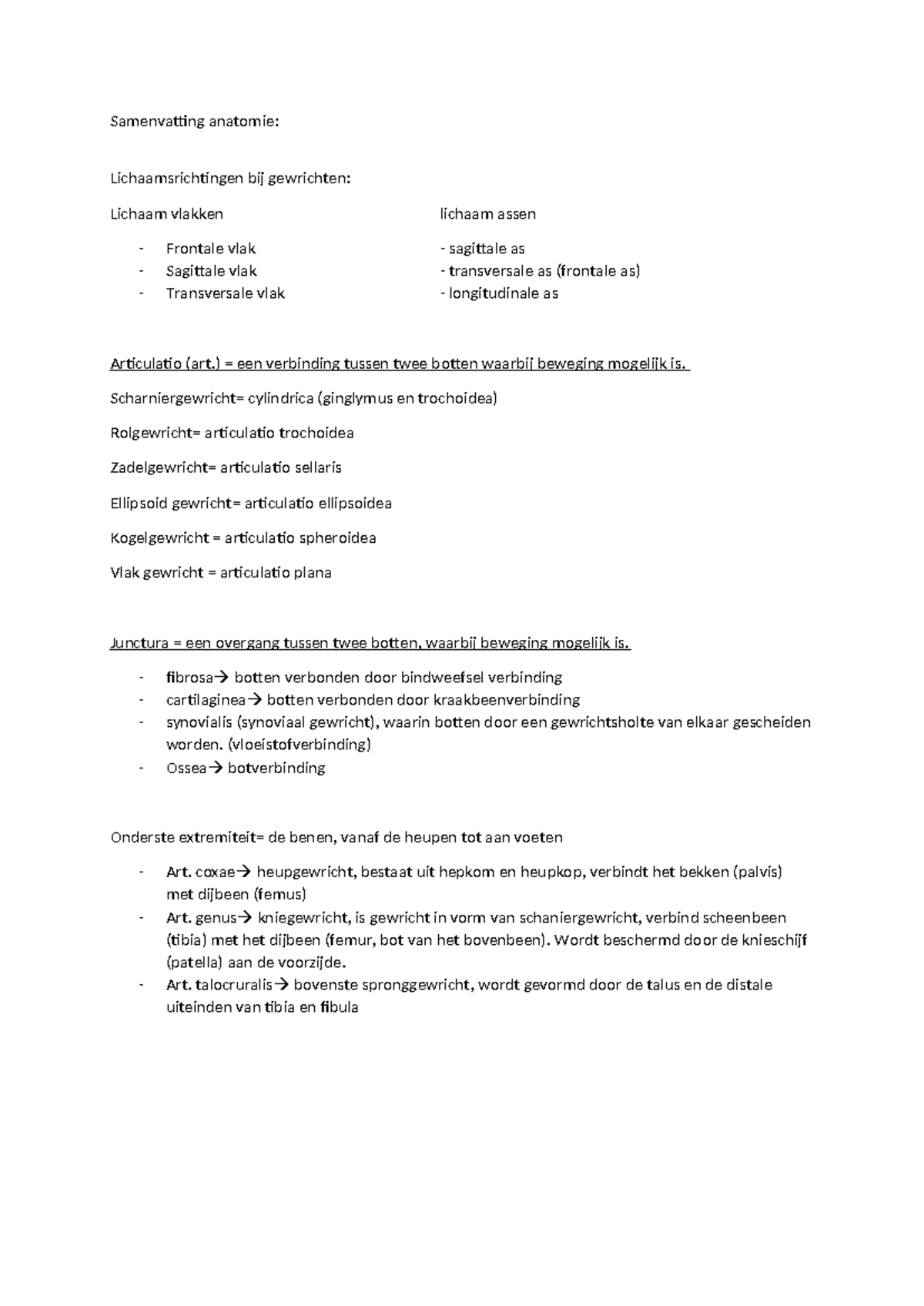 Samenvatting Anatomie: Gewrichten en Spierbewegingen (Cursuscode ...