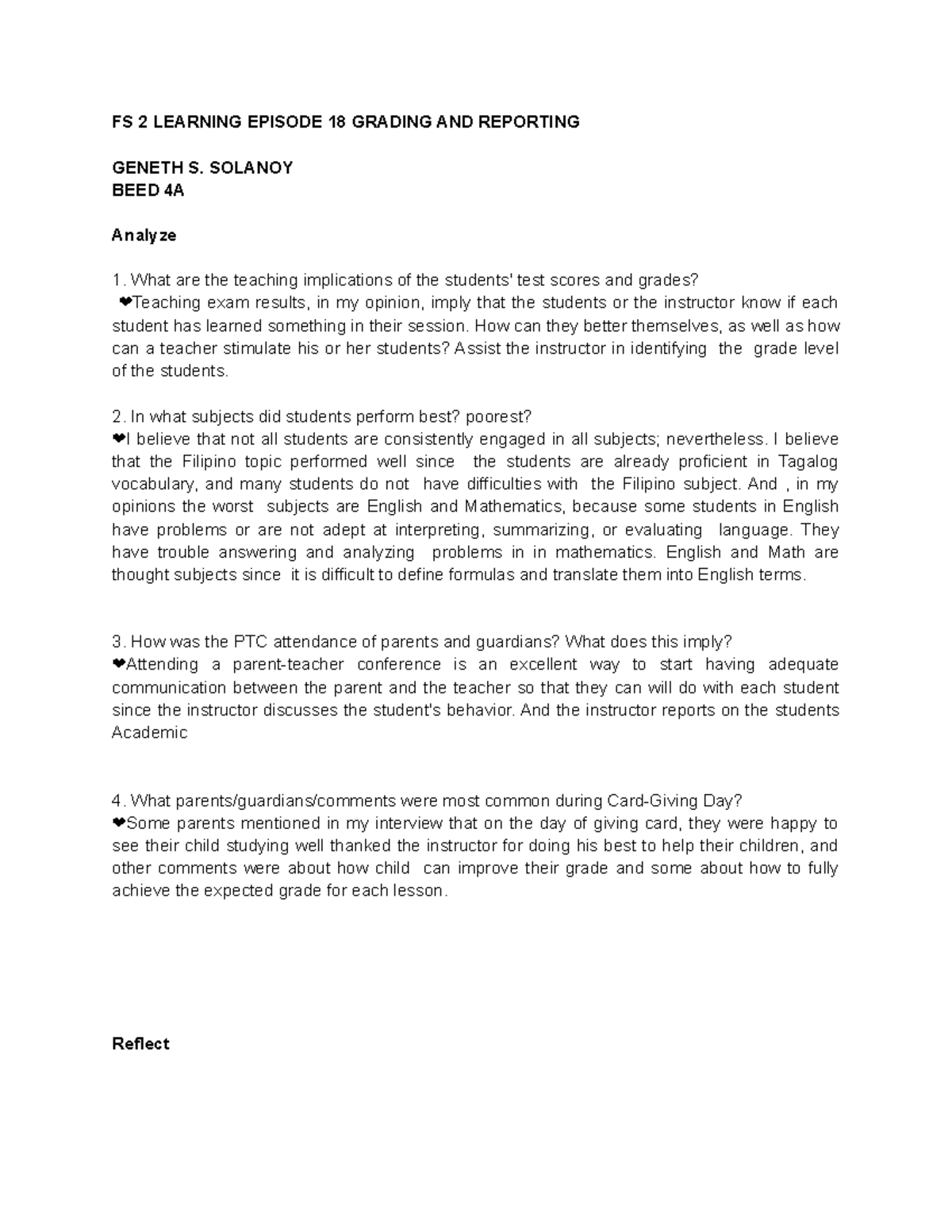 FS 2 Learning Episode 18: Insights on Grading and PTC Outcomes - Studocu