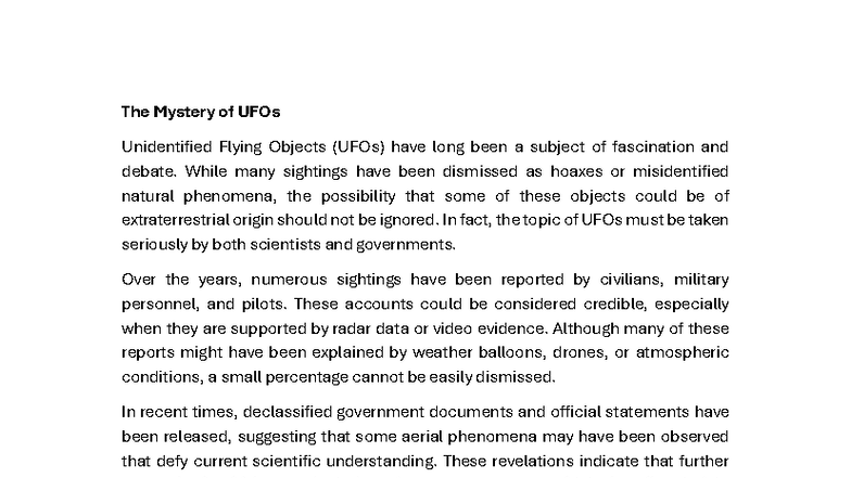 UFOs: Exploring the Unexplained Phenomena - Advanced Portfolio - Studocu