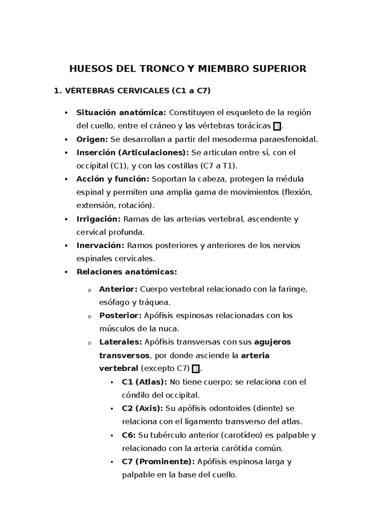 HUESOS DEL TRONCO Y MIEMBRO SUPERIOR: ANATOMÍA Y FUNCIONES - Studocu