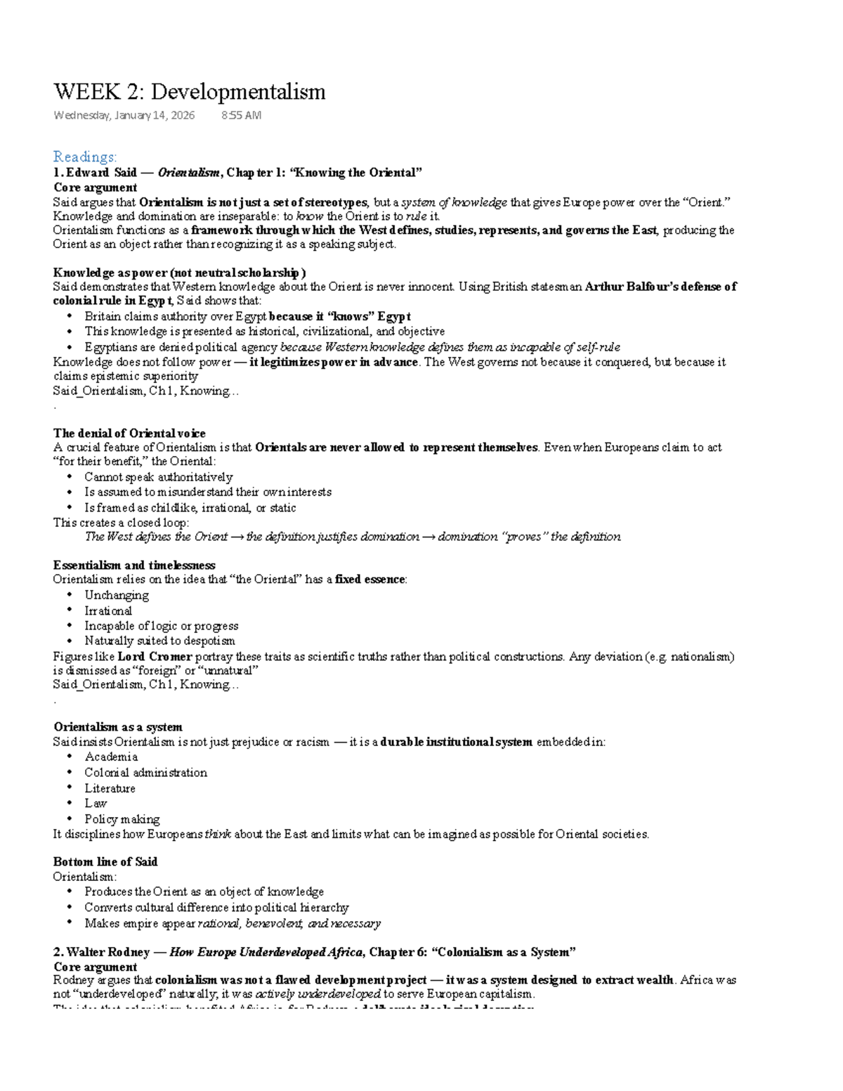 W2: Developmentalism Lecture Notes - Key Concepts and Theories - Studocu