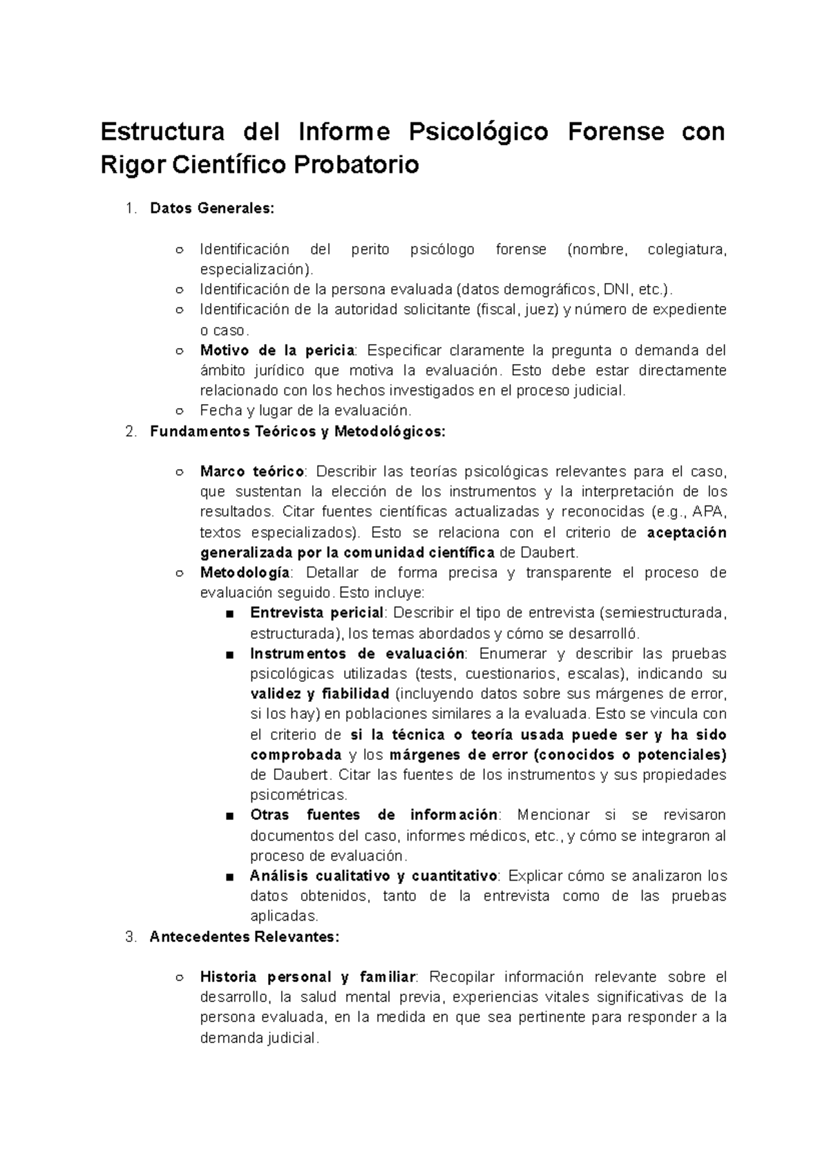 Estructura del Informe Psicológico Forense: Rigor Científico y ...