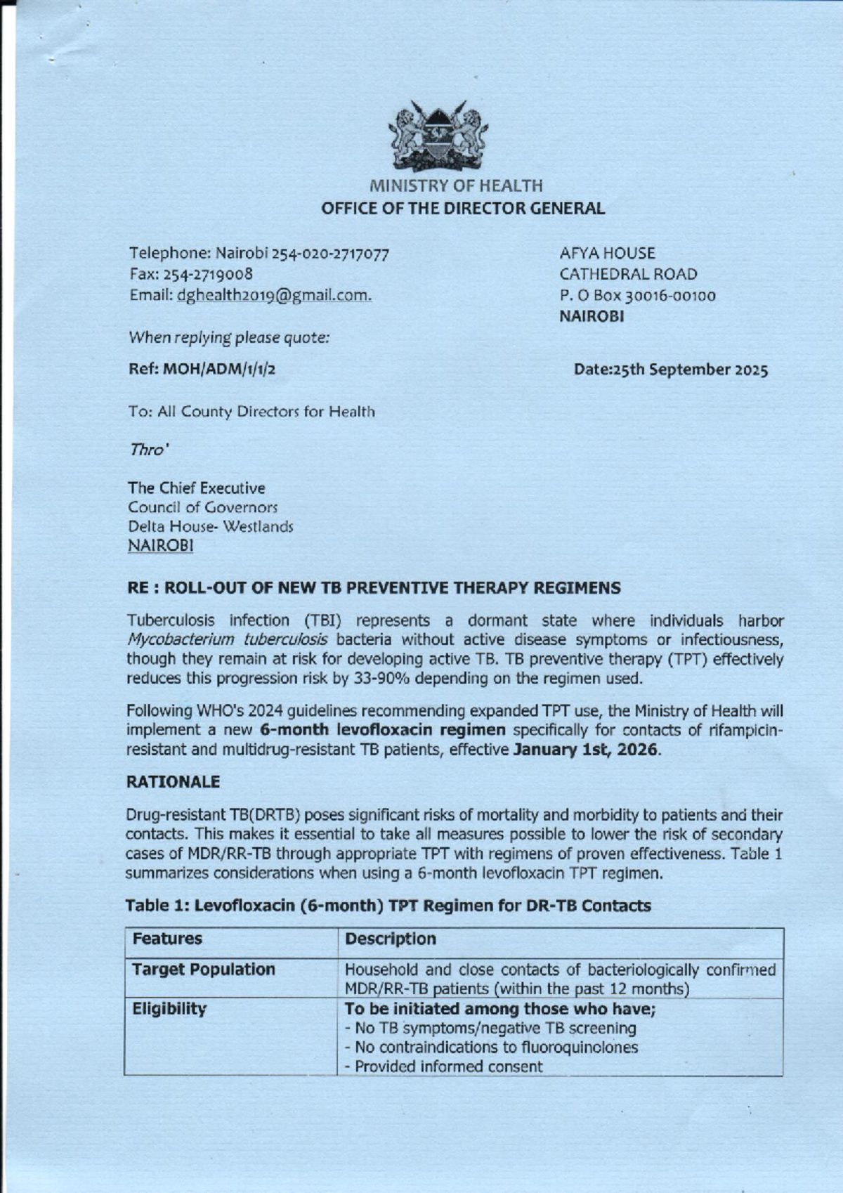 Circular on New TB Preventive Therapy Regimens - Ministry of Health ...