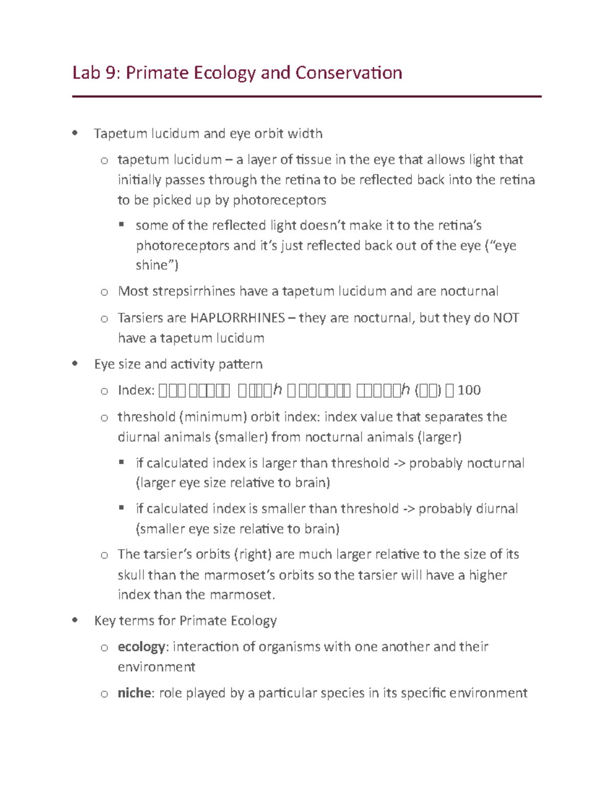Lab 9-primate ecology and conservation - Lab 9: Primate Ecology and ...