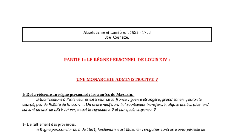 Absolutisme et Lumières : Analyse du Règne de Louis XIV (HIST 101 ...