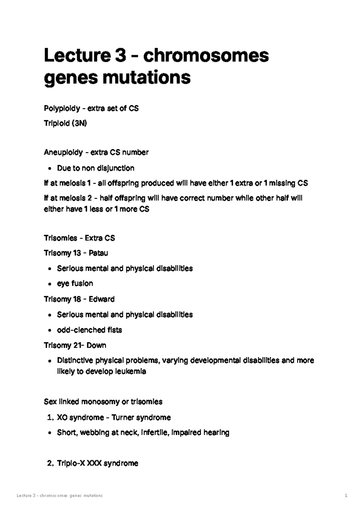Lecture 3: Chromosomes, Genes, and Mutations Overview - Studocu