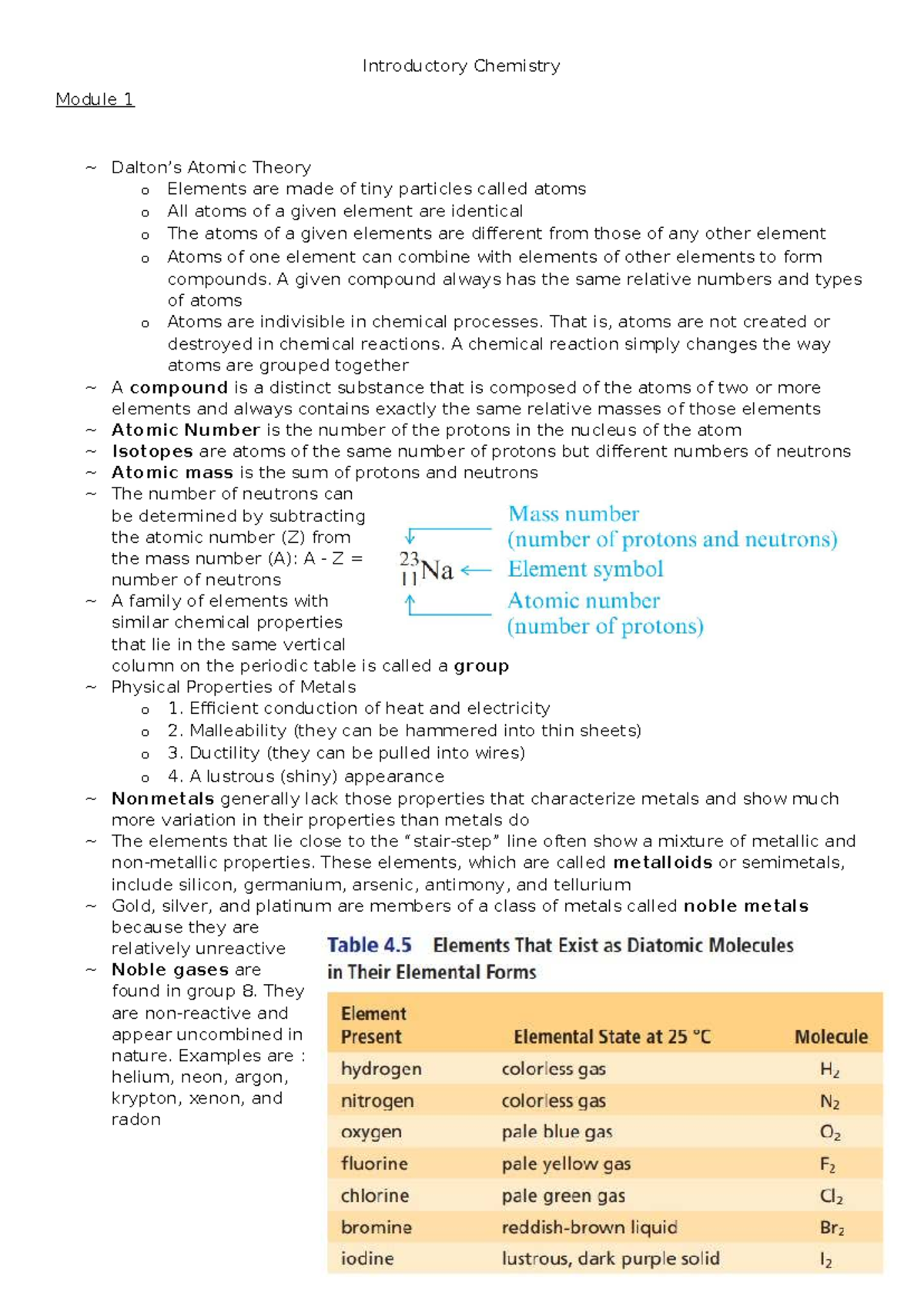 Introductory Chemistry Module 1: Atomic Theory and Elements Overview ...