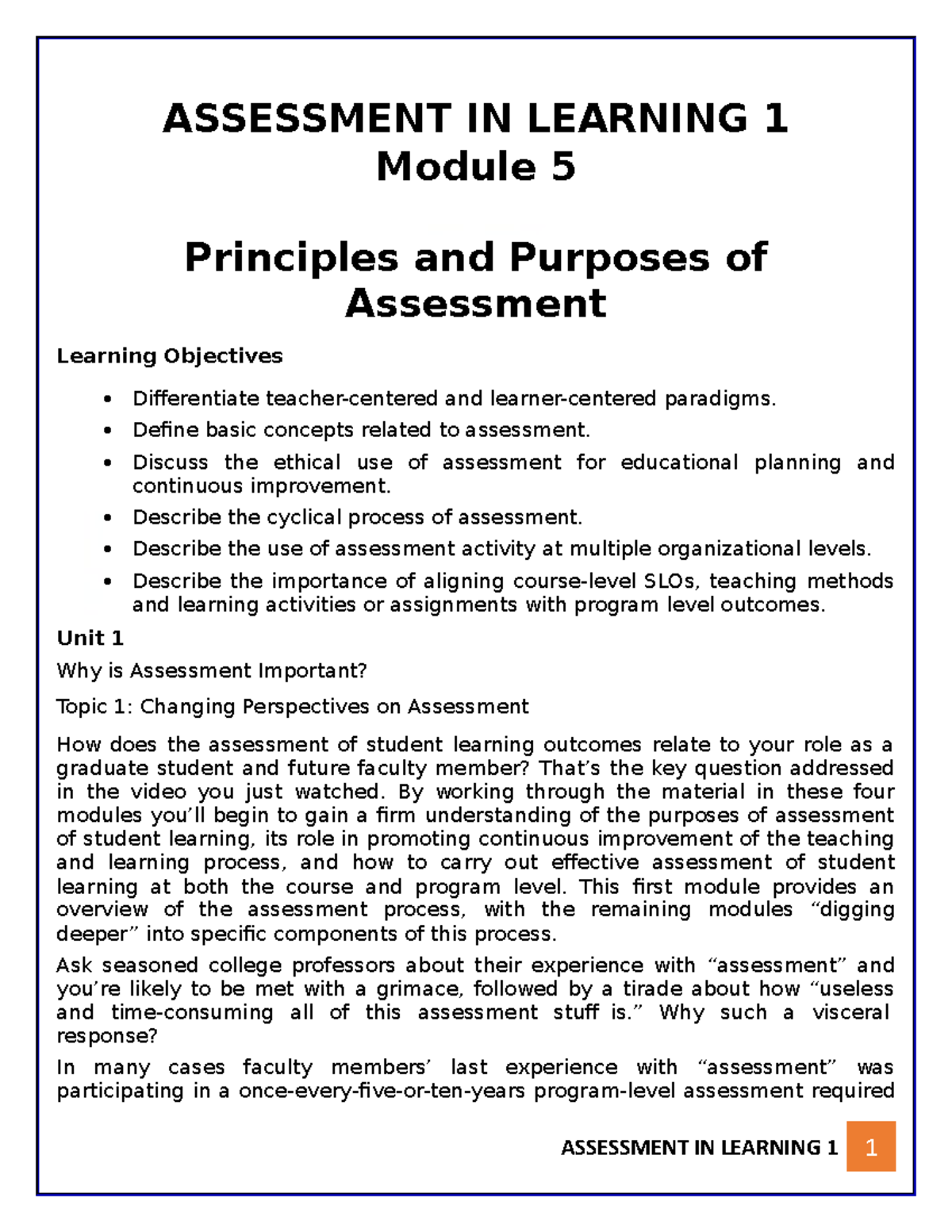 Assessment in Learning 1: Module 5 - Principles and Purposes Explained ...