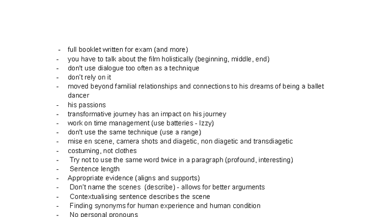 Year 11-12 English: Billy Elliot Film Analysis Notes - Studocu