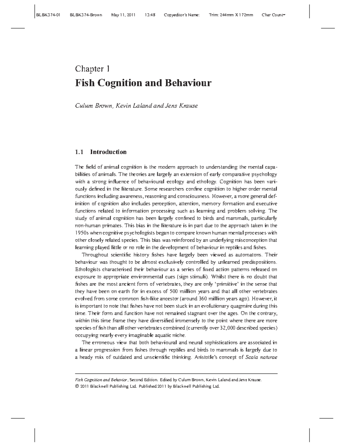 Fish cognition and behavior series fish - Chapter 1 Fish Cognition and ...