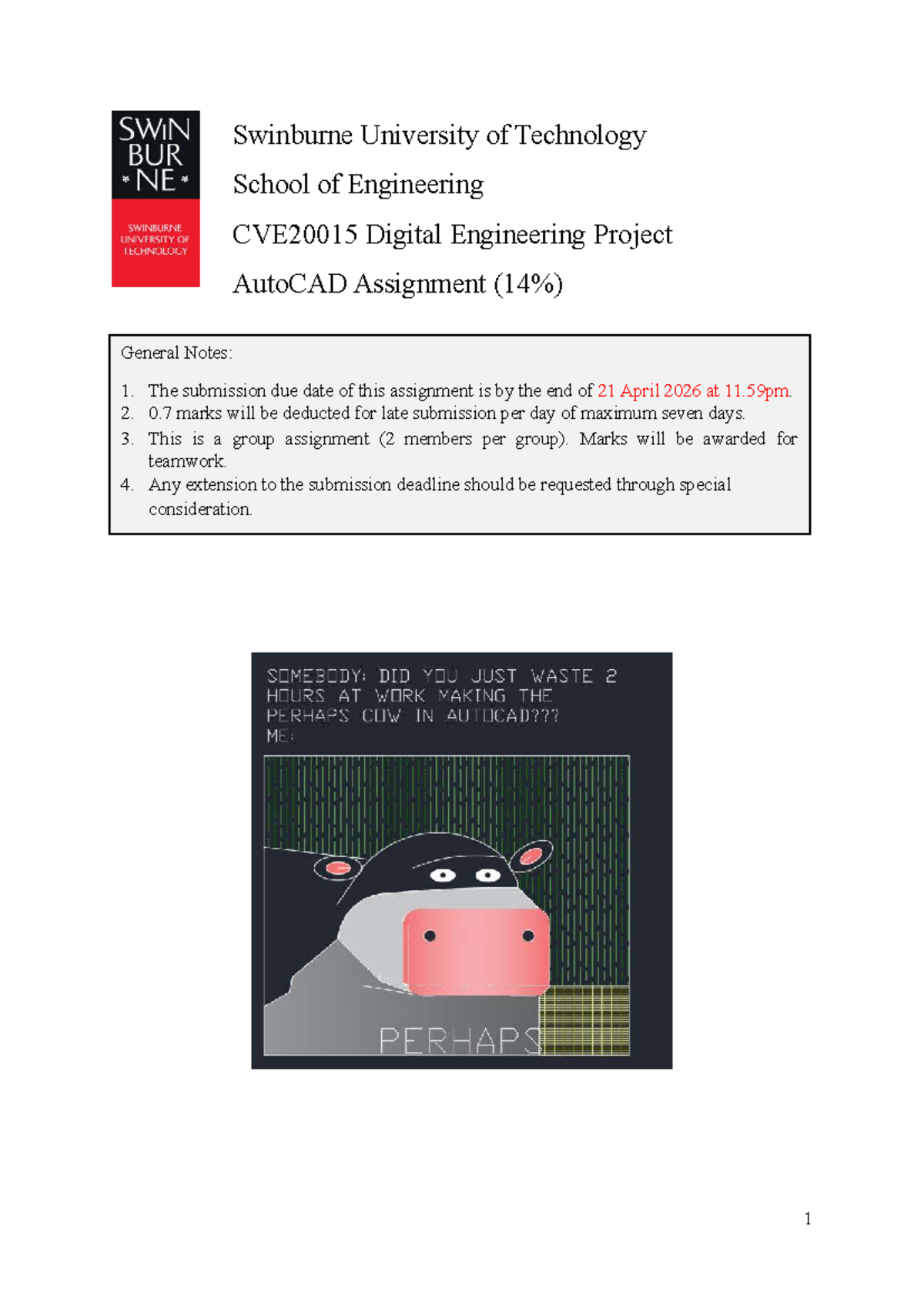 CVE20015 Digital Engineering Project: AutoCAD Group Assignment Notes ...