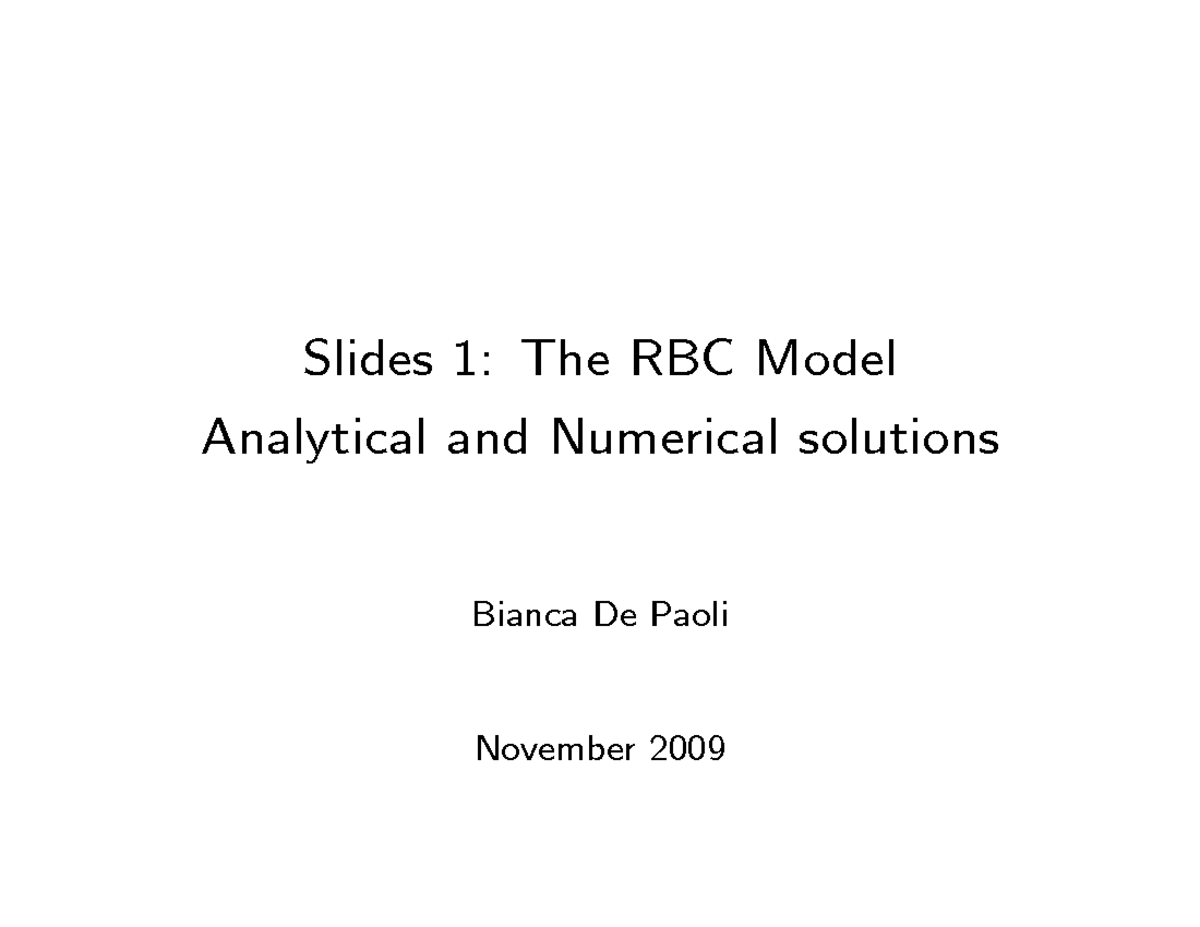 RBC301 - Lecture Notes on the RBC Model: Theory & Solutions - Studocu