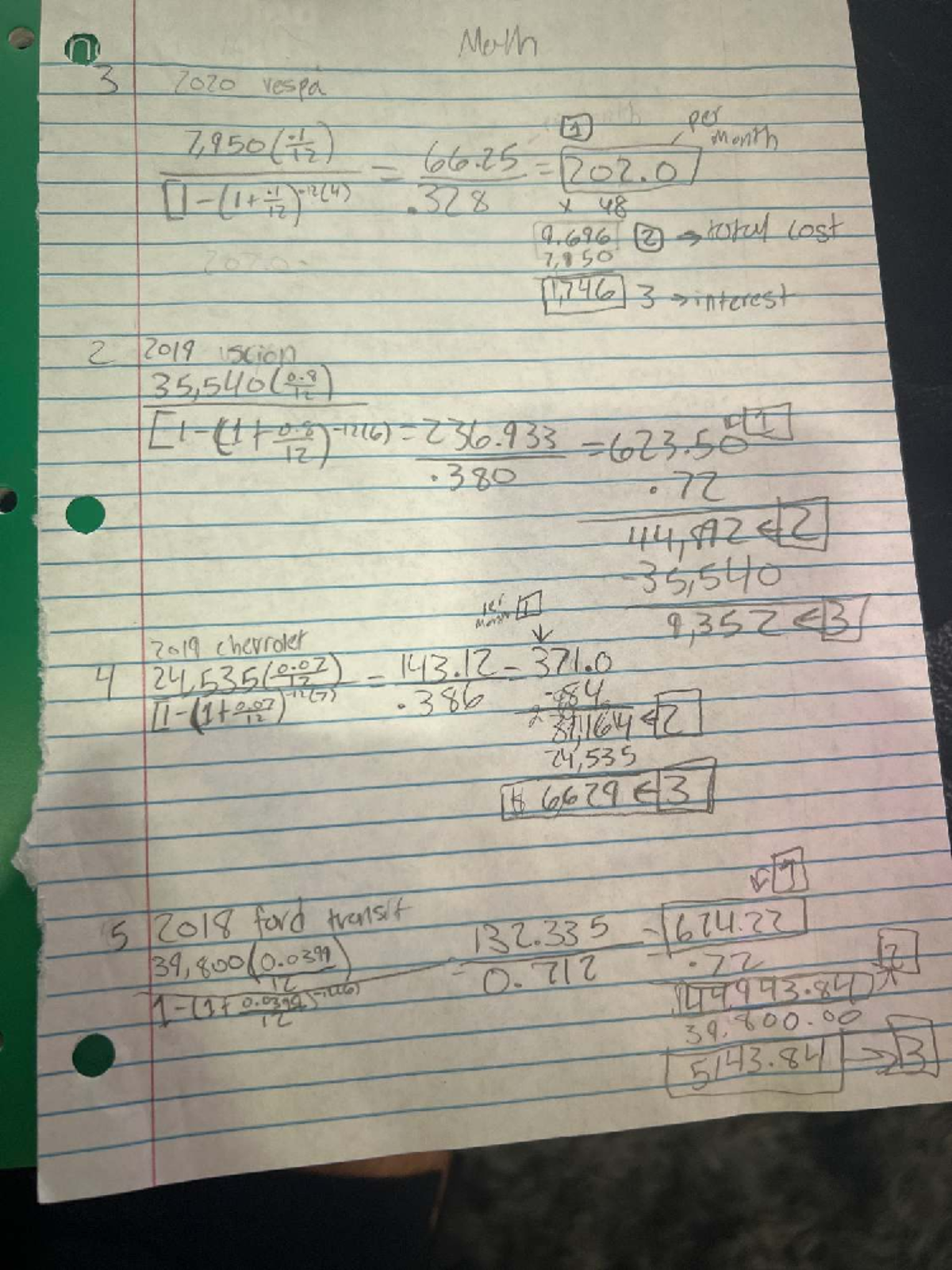 Math 3: Financial Analysis of Vehicle Costs and Interests - Studocu