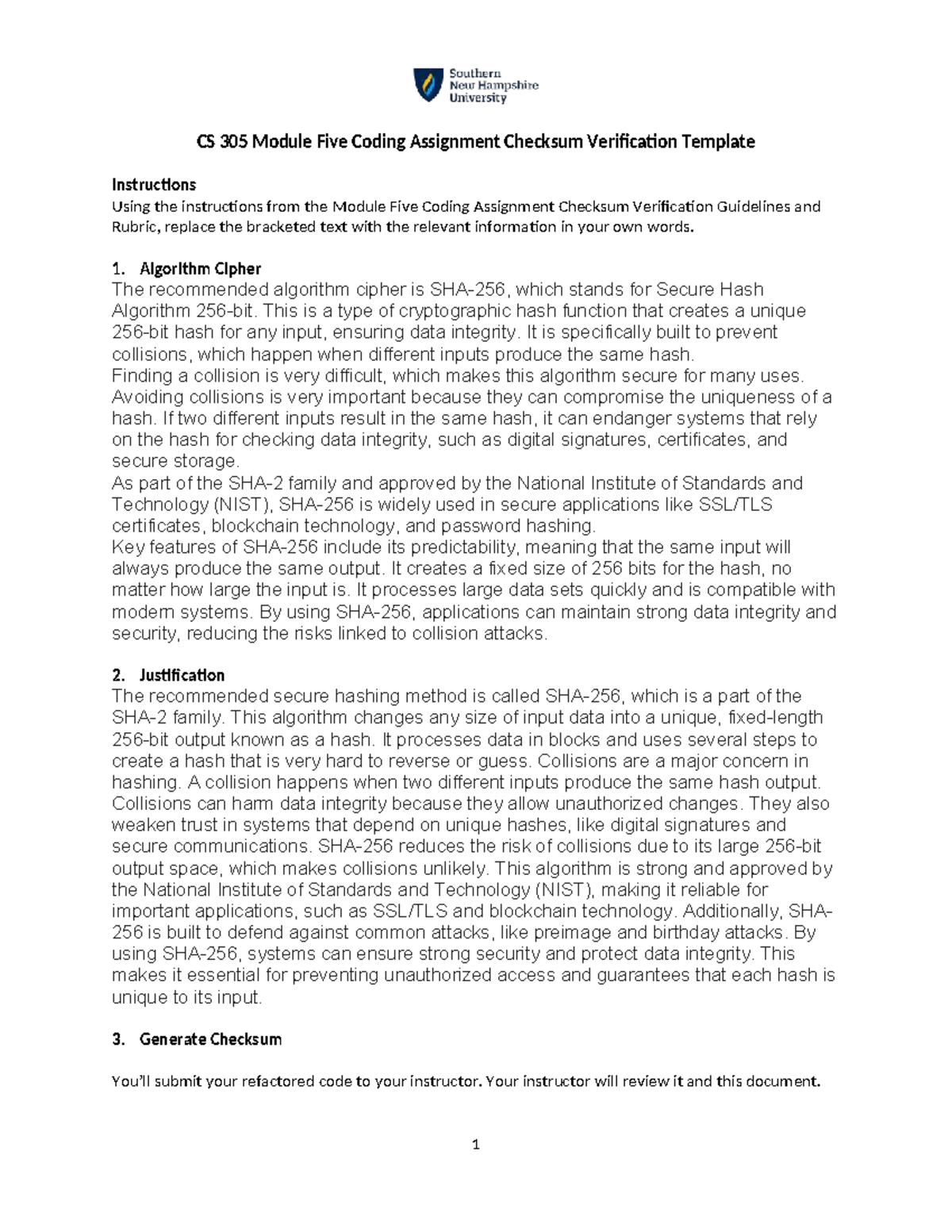 CS 305 Final Exam 5-1 Coding Assignment: Checksum Verification Guide - Studocu