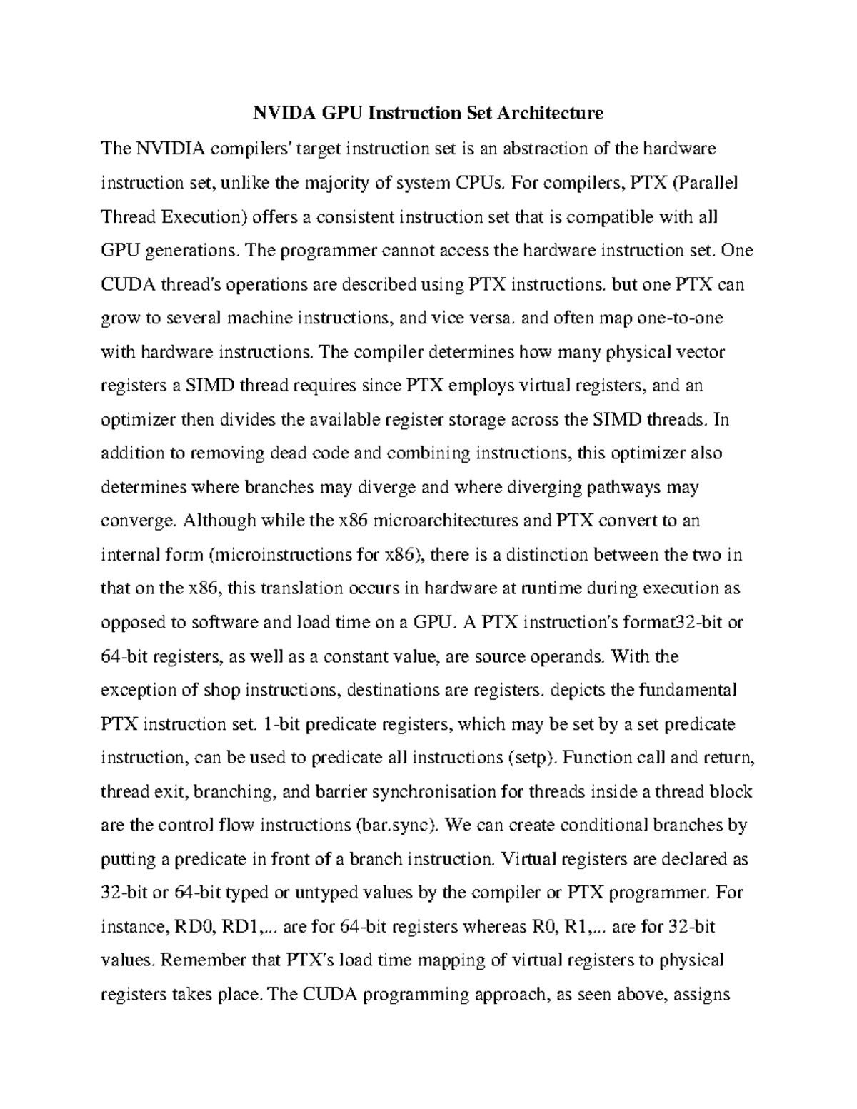 Nvida GPU Instruction Set Architecture - NVIDA GPU Instruction Set Architecture The NVIDIA - Studocu