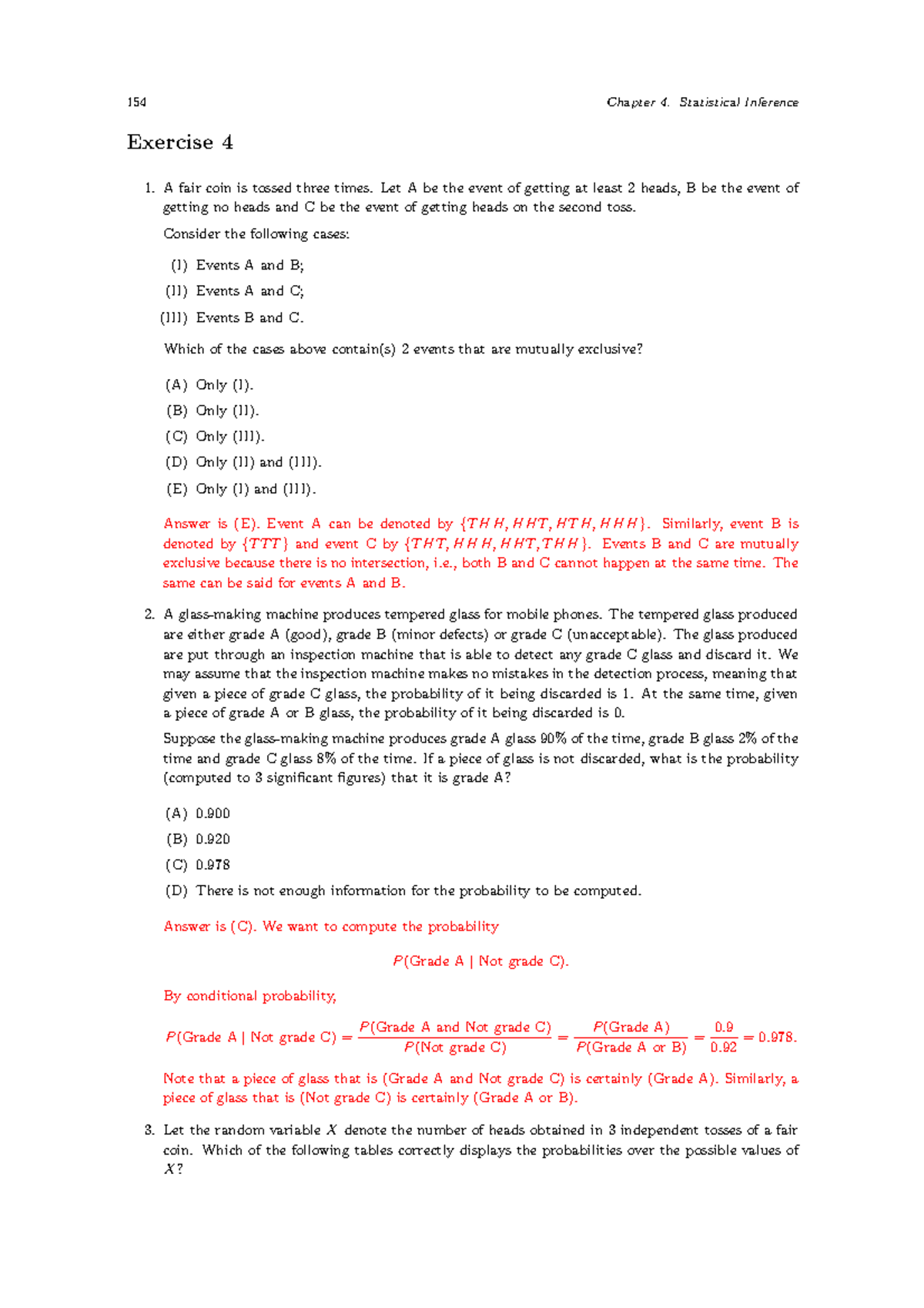Chapter 4 Solutions - answers - 154 Chapter 4. Statistical Inference Exercise 4 A fair coin is ...