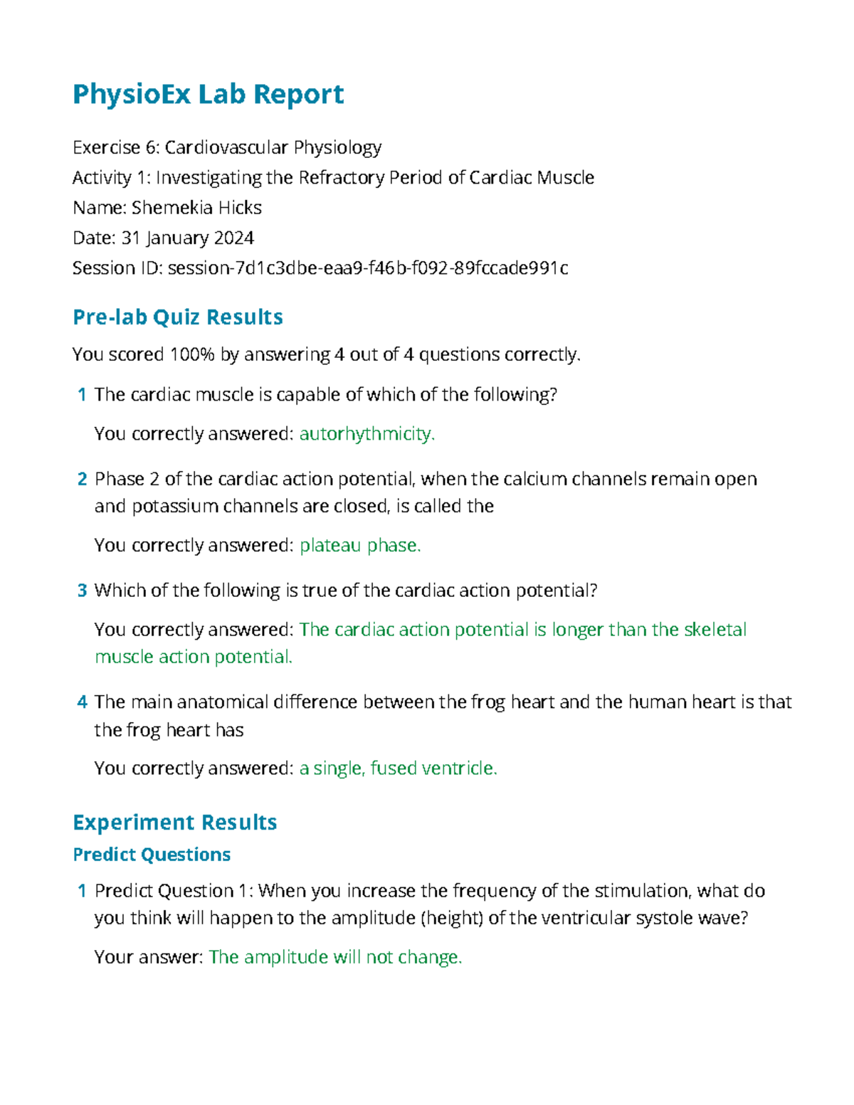 PhysioEx E6: Cardiovascular Physiology - Refractory Period Analysis ...