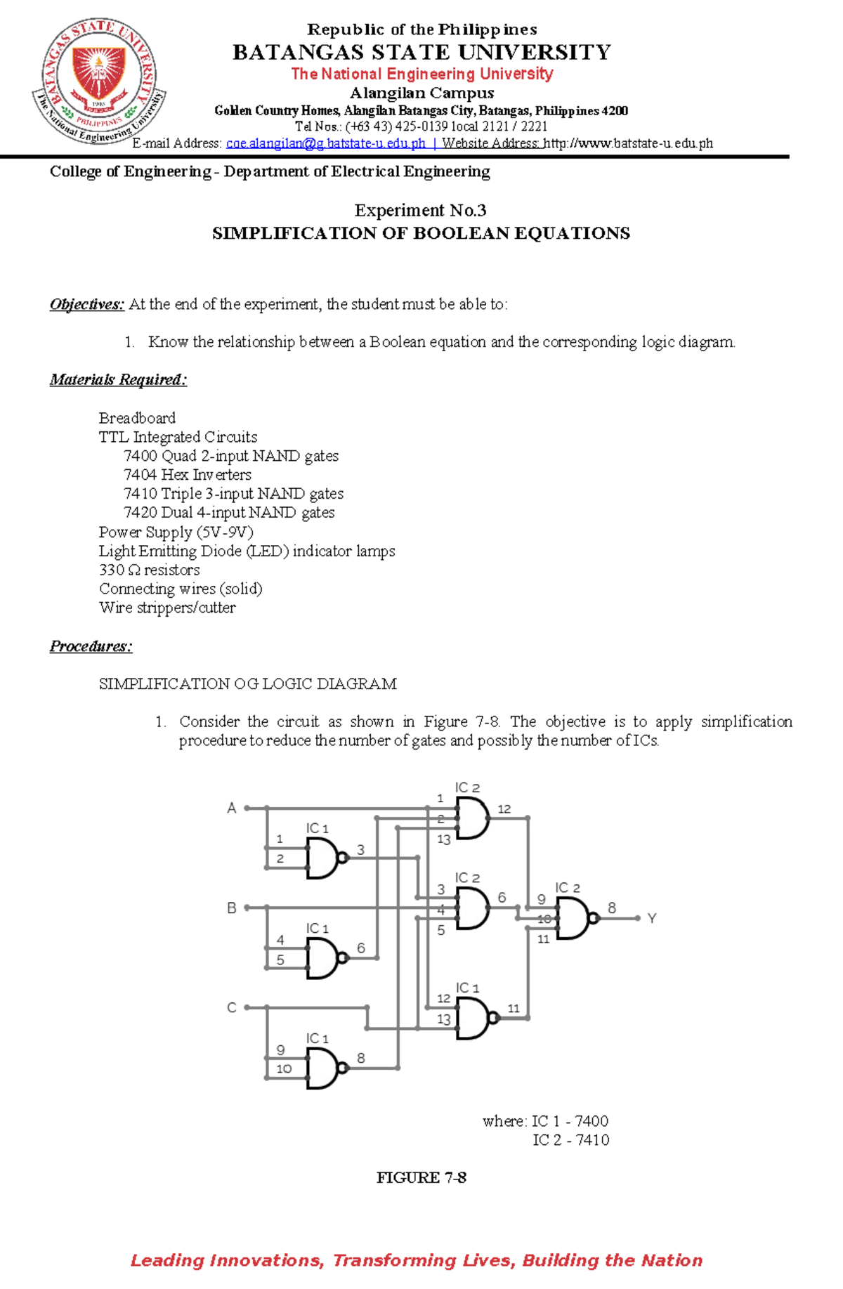Lab Experiment 3: Simplification of Boolean Equations in Logic Circuits - Studocu