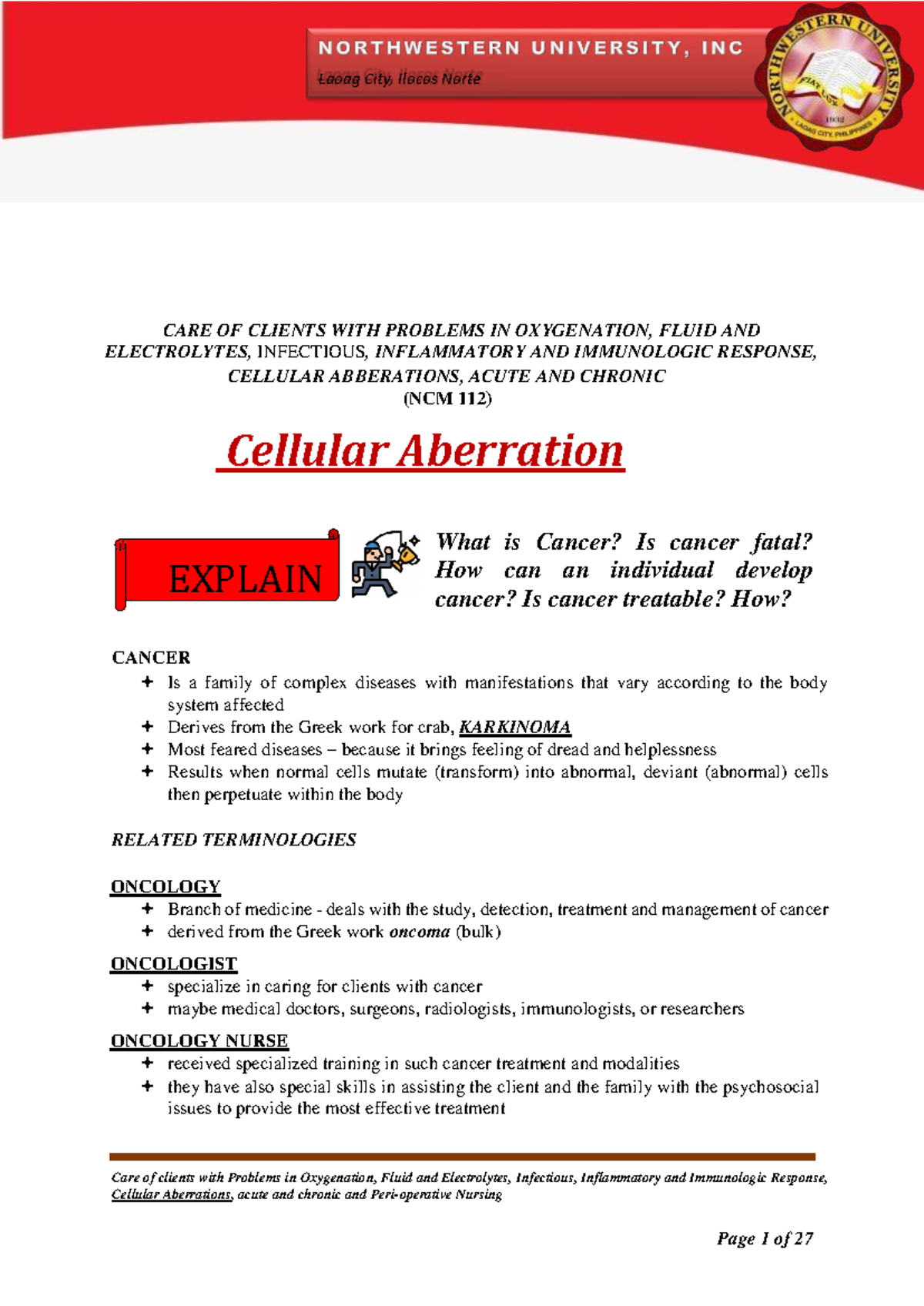 NCM 112 Final Exam Notes: Understanding Cellular Aberrations and Cancer ...