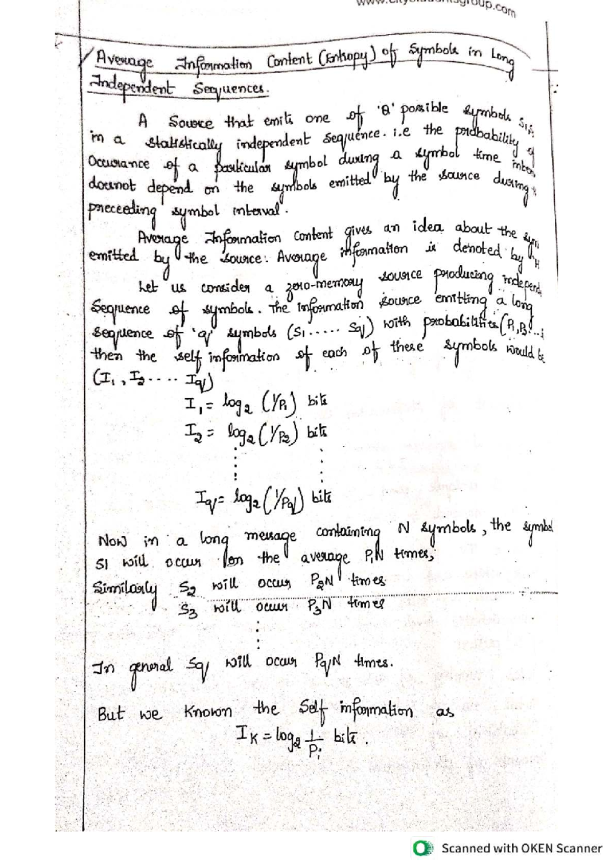 DC M3 Notes: Average Information Content and Entropy of Symbols - Studocu