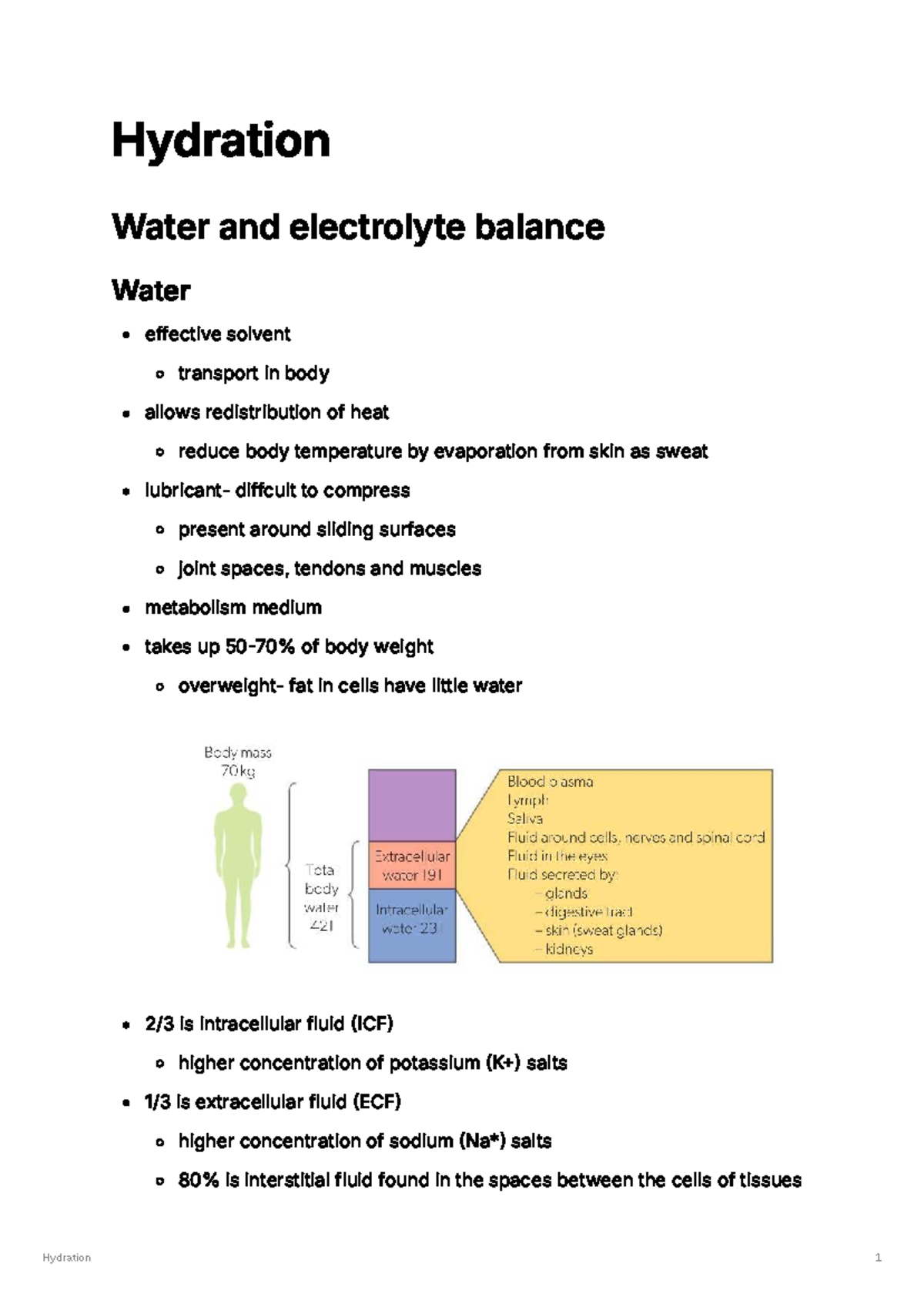 SEHS Hydration: Water and Electrolyte Balance in Performance - Studocu