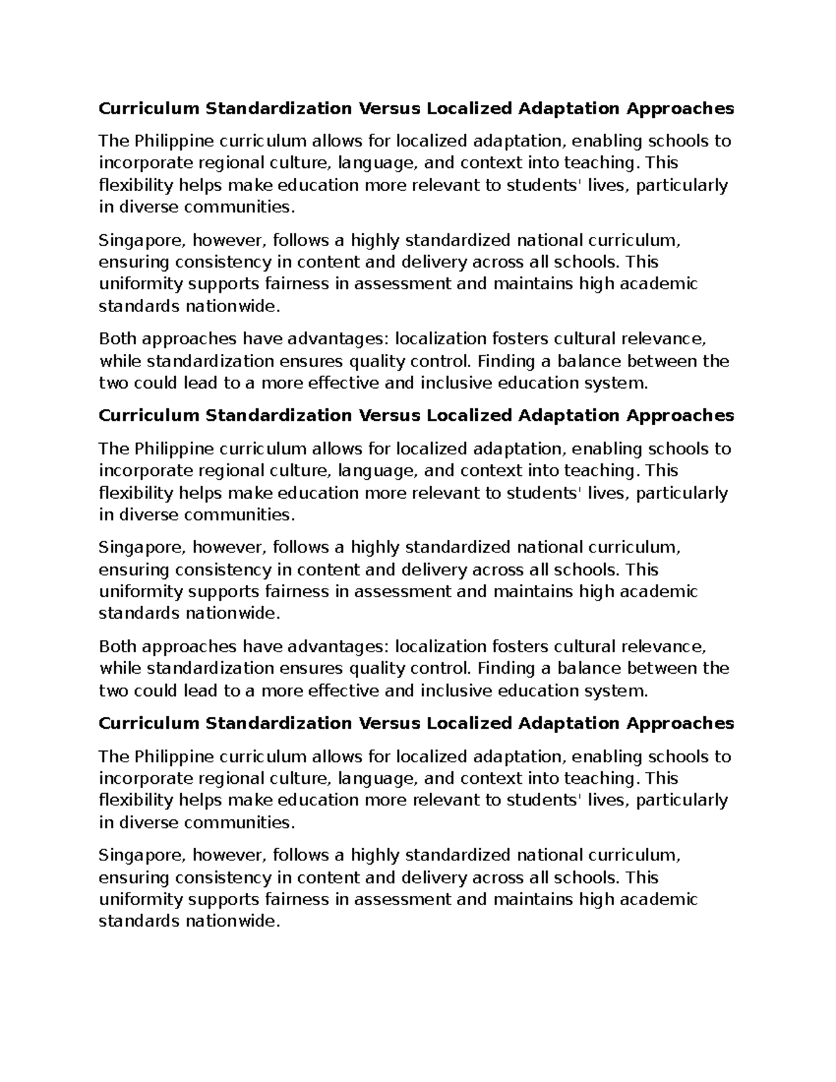 Curriculum Standardization vs. Localized Adaptation: A Comparative ...