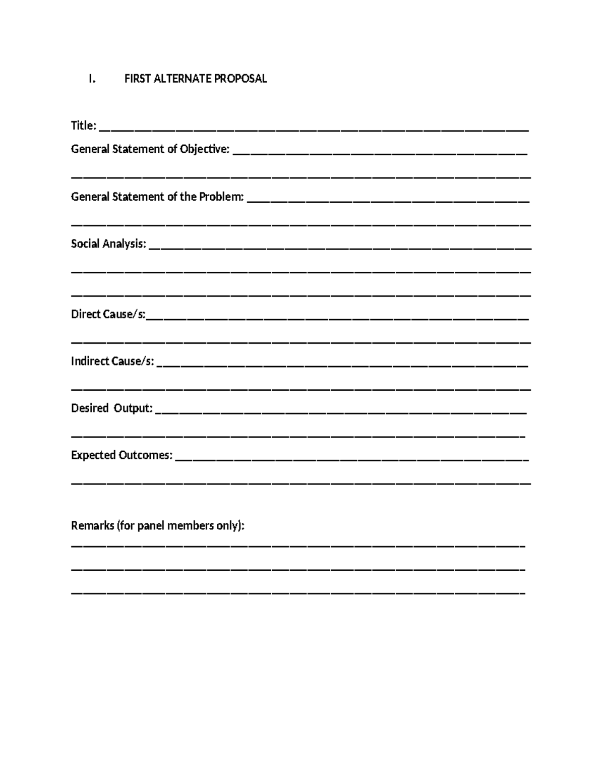 Sample - hmmmm - I. FIRST ALTERNATE PROPOSAL Title: - Studocu