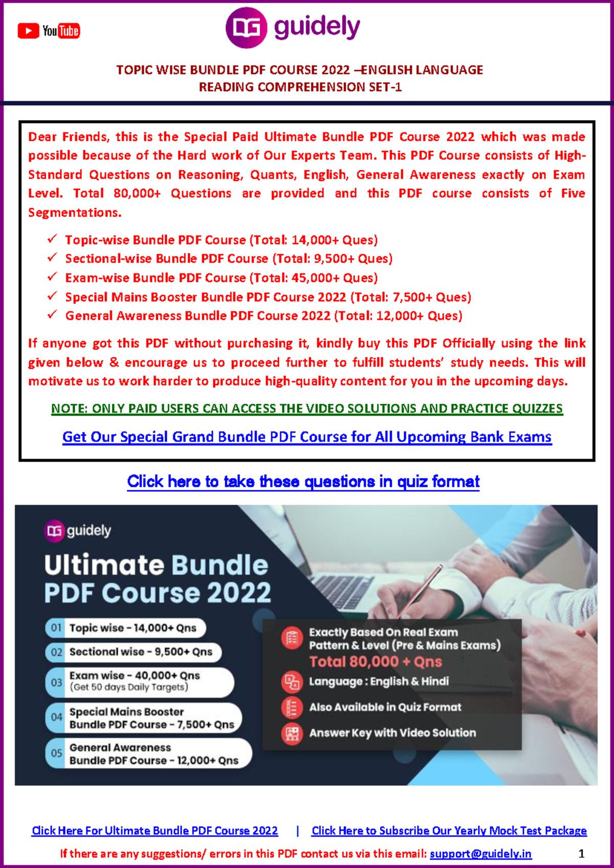 Set 1 - READING COMPREHENSION SET- Click Here For Ultimate Bundle PDF ...