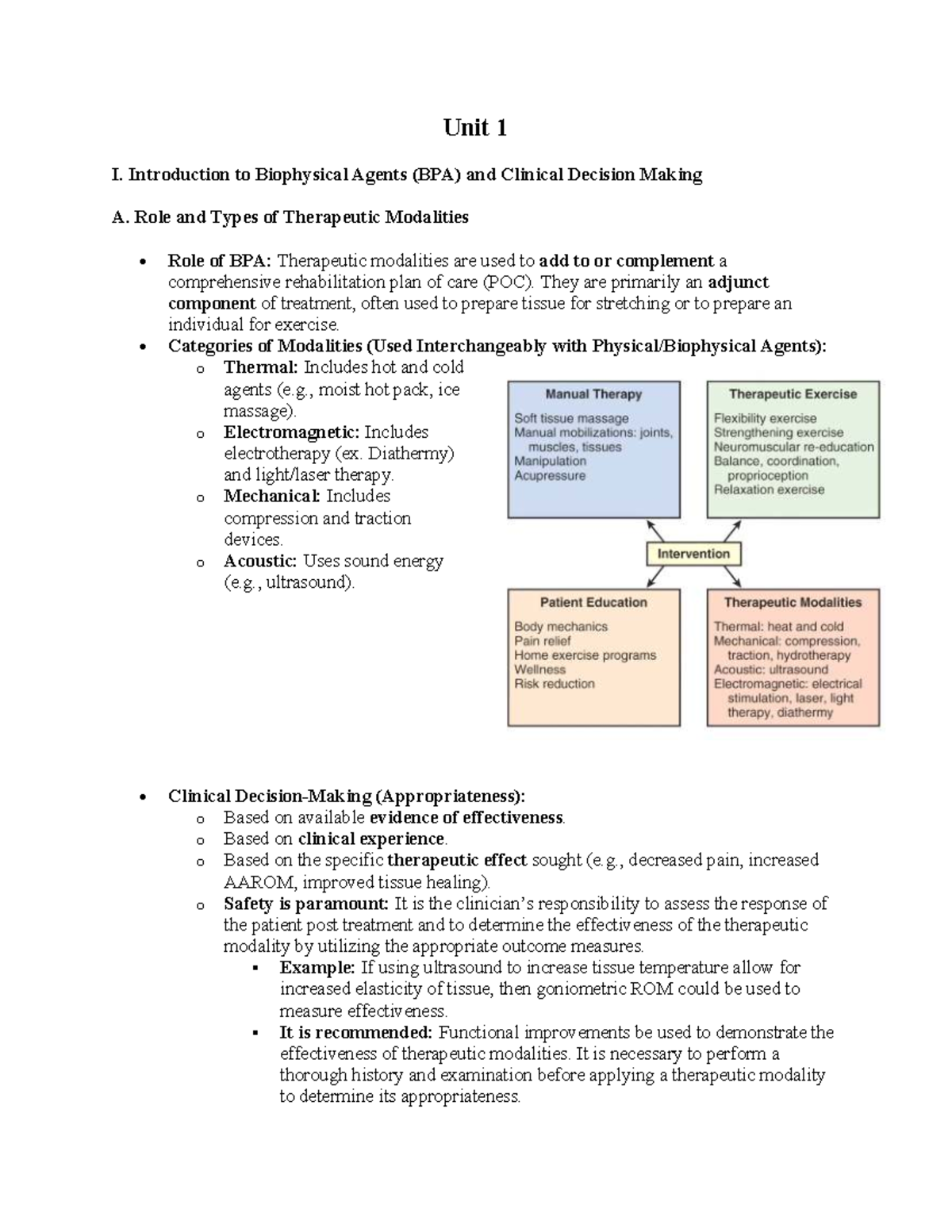 BPA 101 Unit 1 & 2 Final Study Guide: Biophysical Agents & Clinical ...