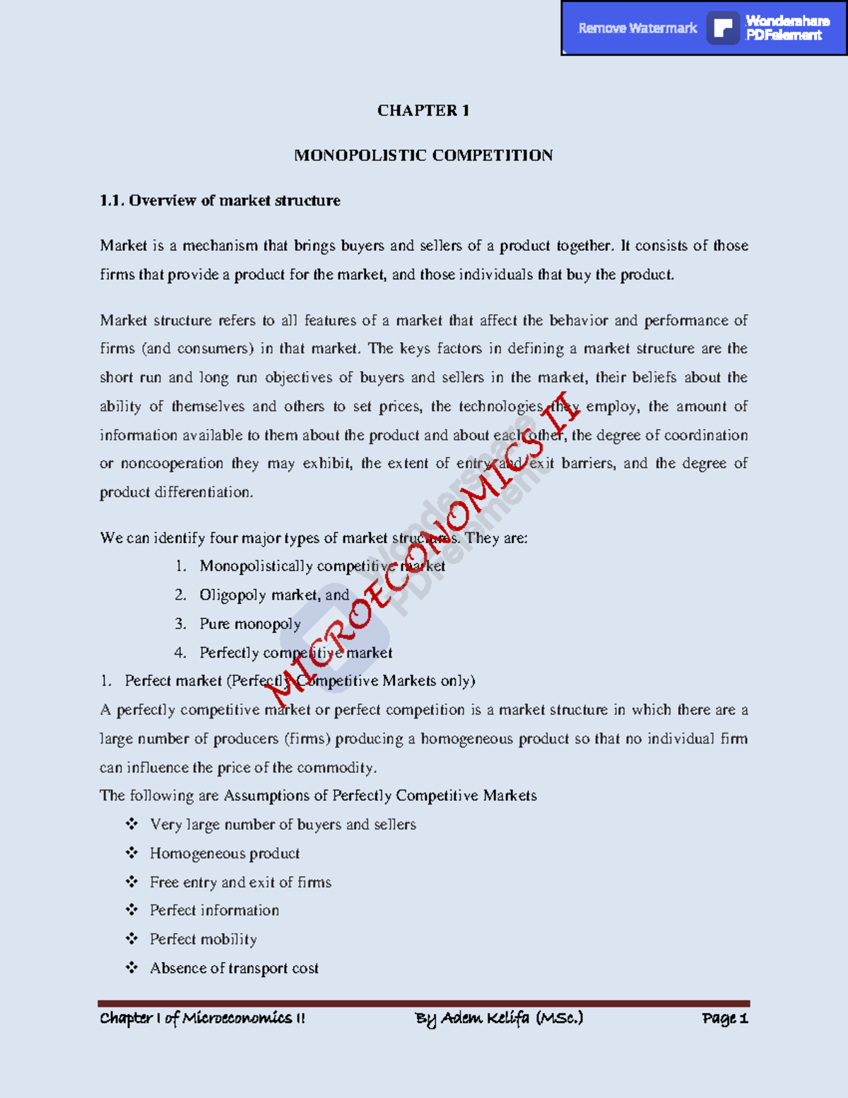 Micro II: Chapter 1 Notes - Monopolistic Competition and Market ...