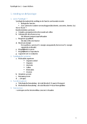 Algemene fysiologie - Hoofdstuk 1: inleiding tot fysiologie Wat is ...